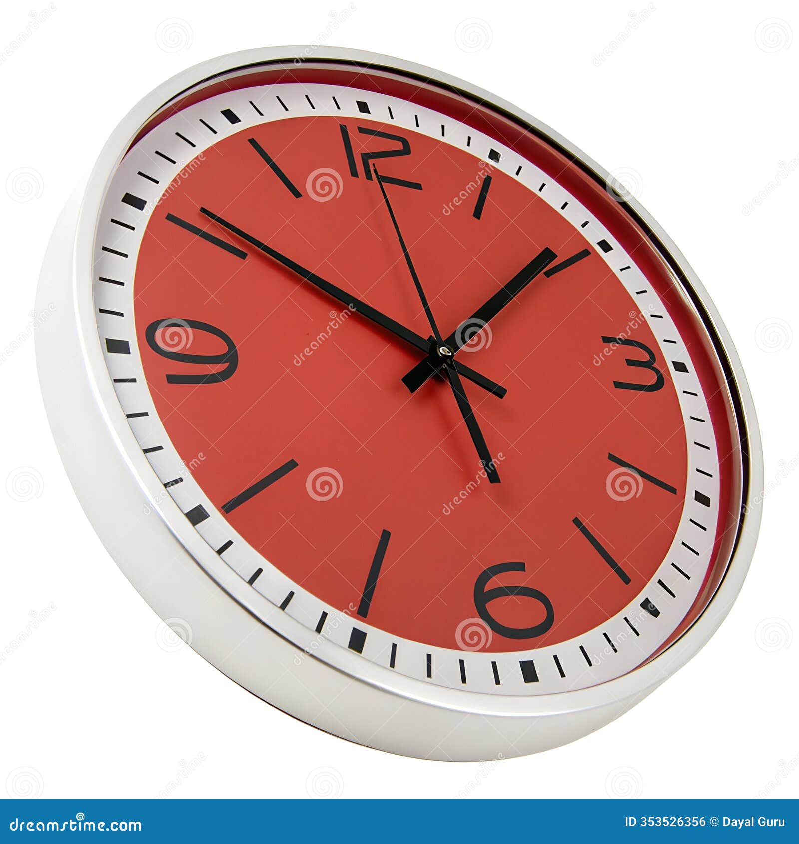 Round Wall Quartz Clock in Red Color Isolated on White Background Stock ...