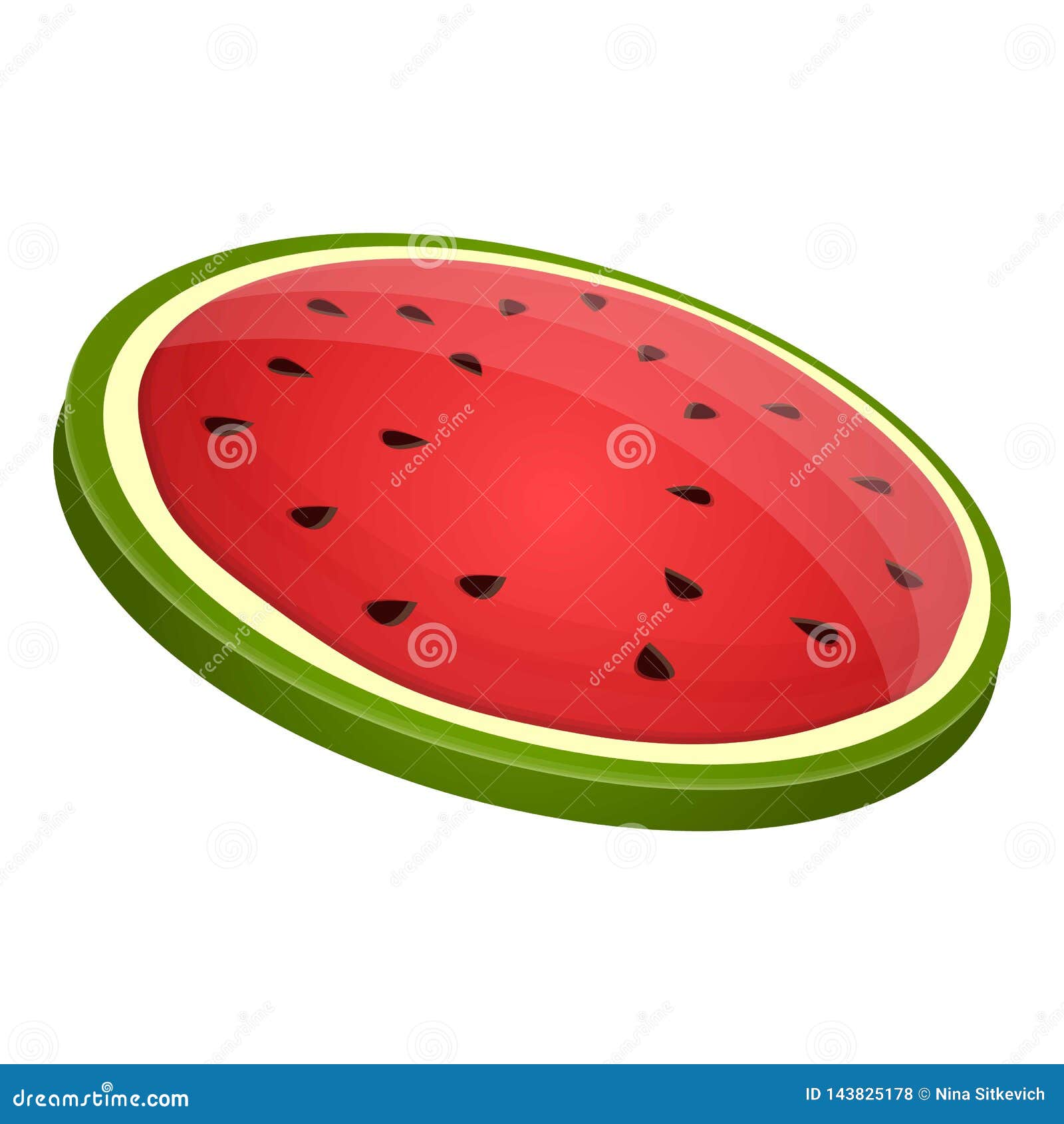 Round Watermelon Slice Icon, Cartoon Style Stock Vector - Illustration ...