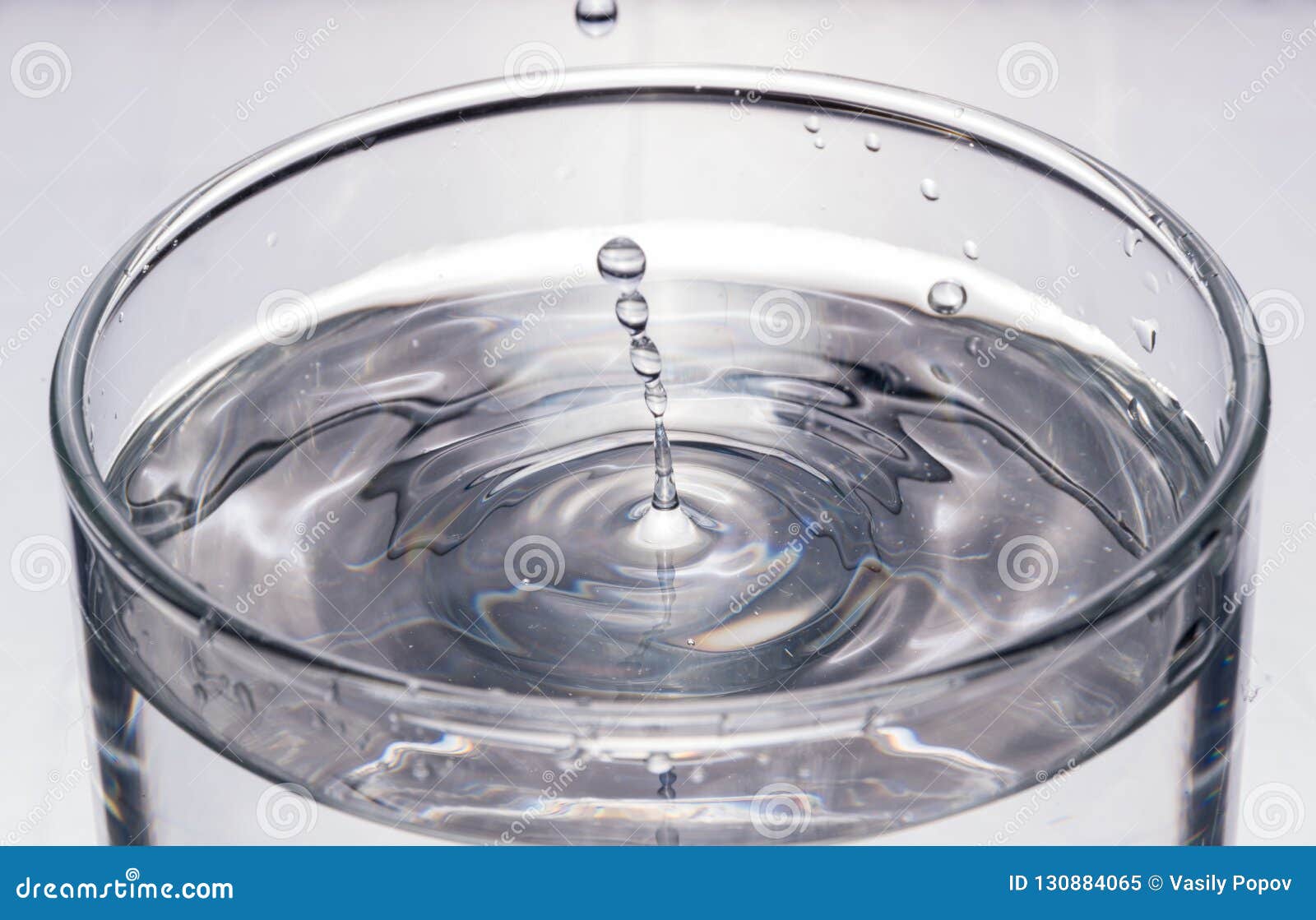 Round Waves and Splash from a Drop of Water in a Round Glass Stock ...