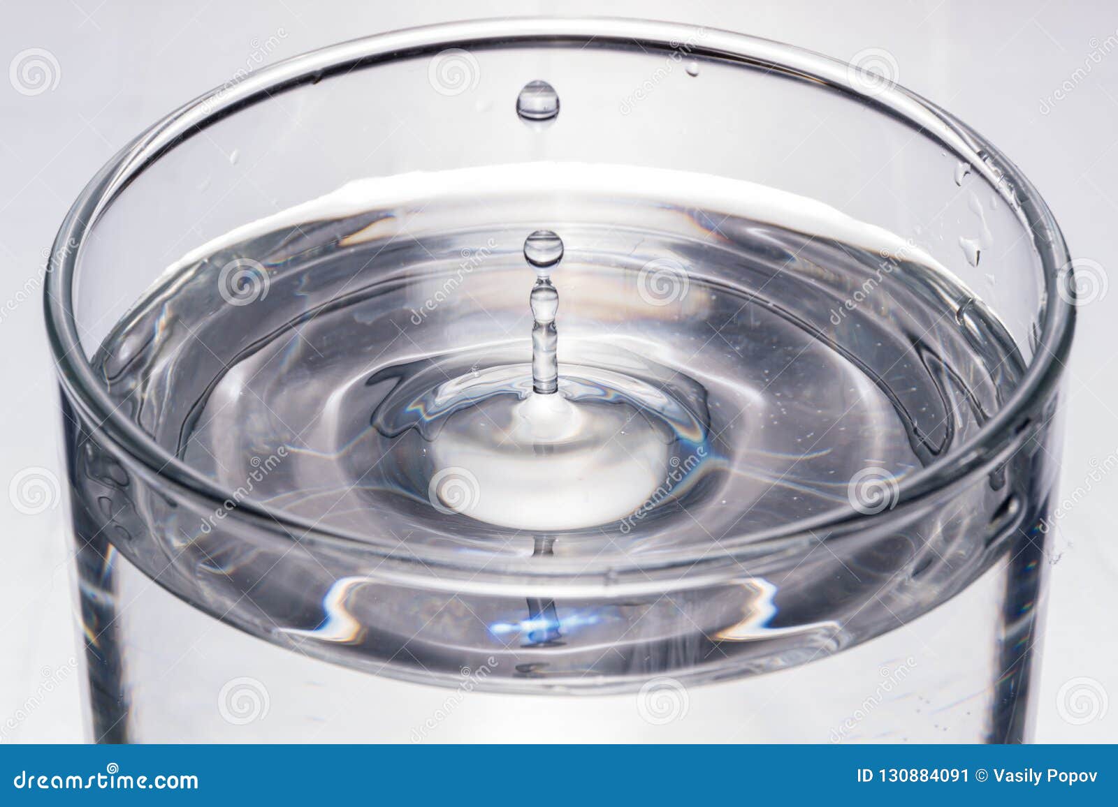Round Waves and Splash from a Drop of Water in a Round Glass Stock ...
