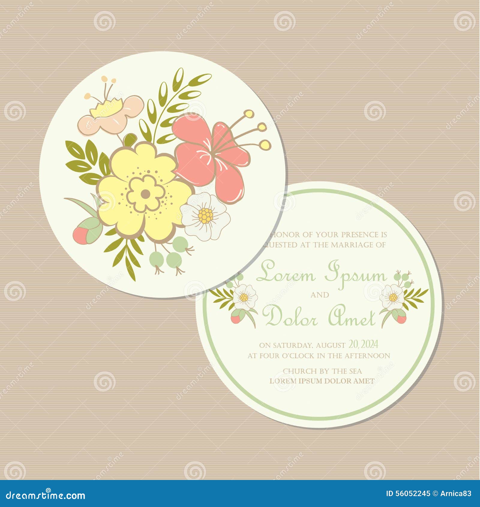 Round Wedding Invitation Card Stock Vector - Illustration of ...