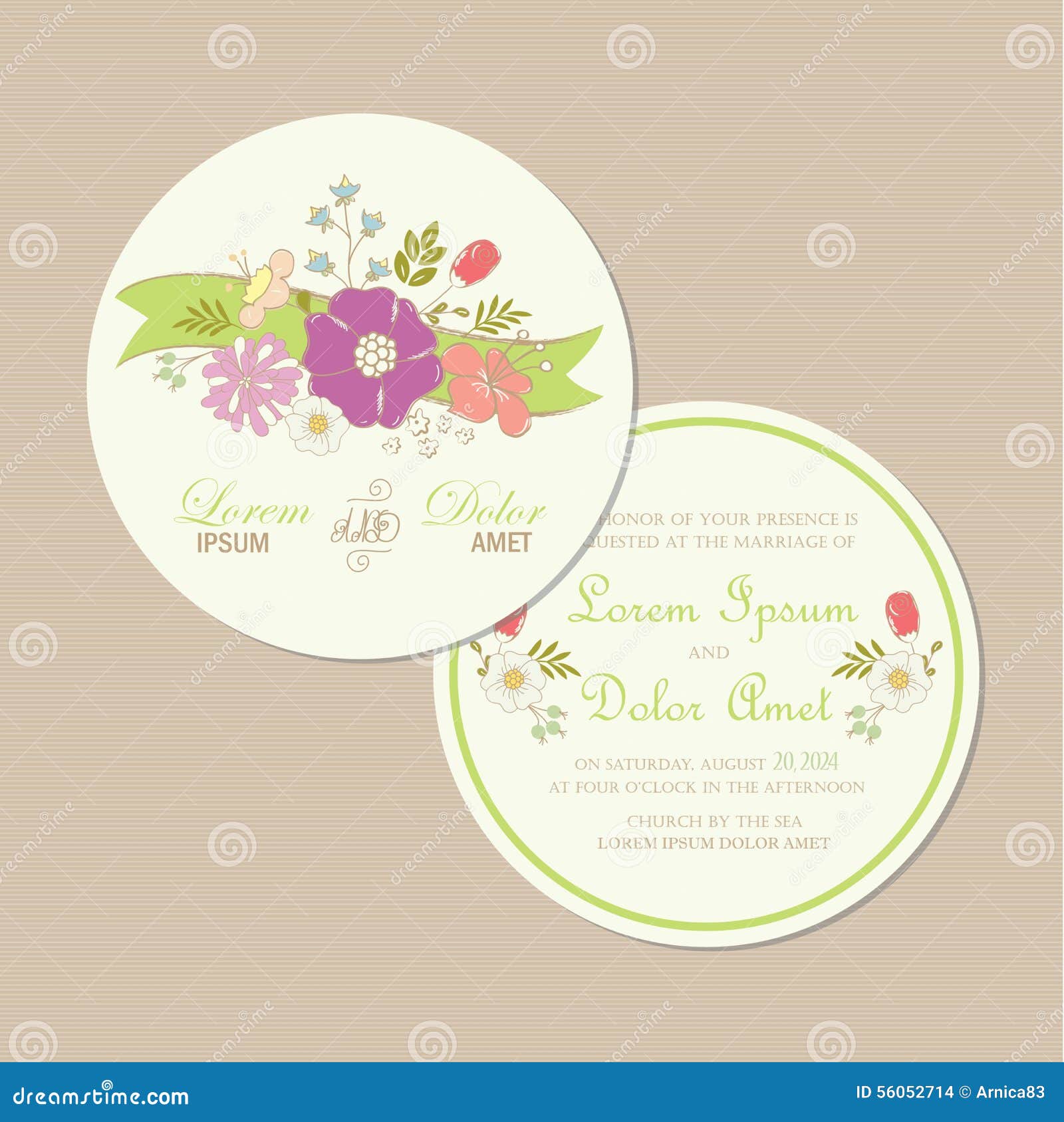 Round Wedding Invitation Card Stock Vector - Illustration of design ...