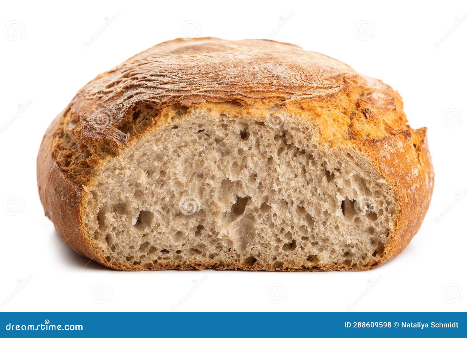 Round Wheat Bread with Cracked Crust. Isolate Stock Photo - Image of ...