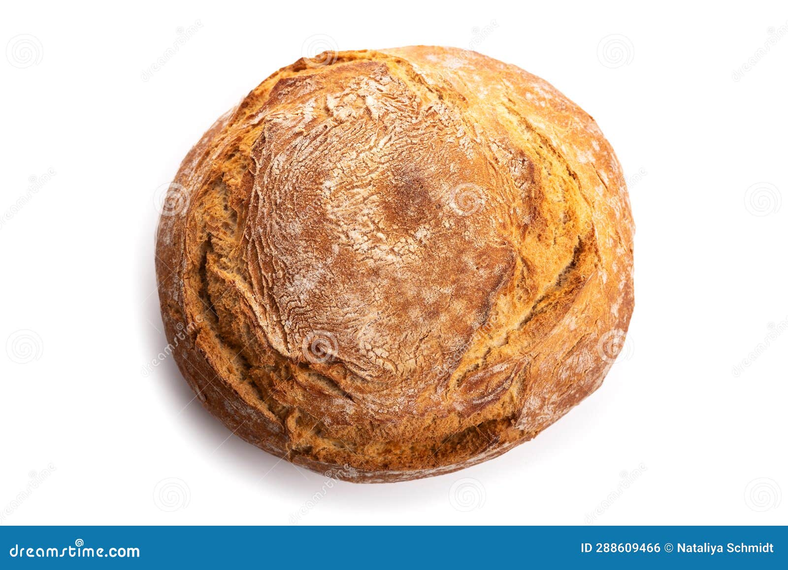 Round Wheat Bread with Cracked Crust. Isolate Stock Photo - Image of ...