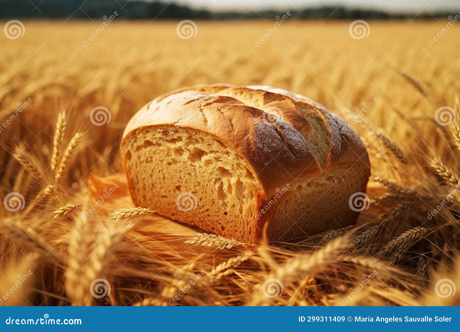 Round Wheat Bread Shown in the Field Stock Illustration - Illustration ...