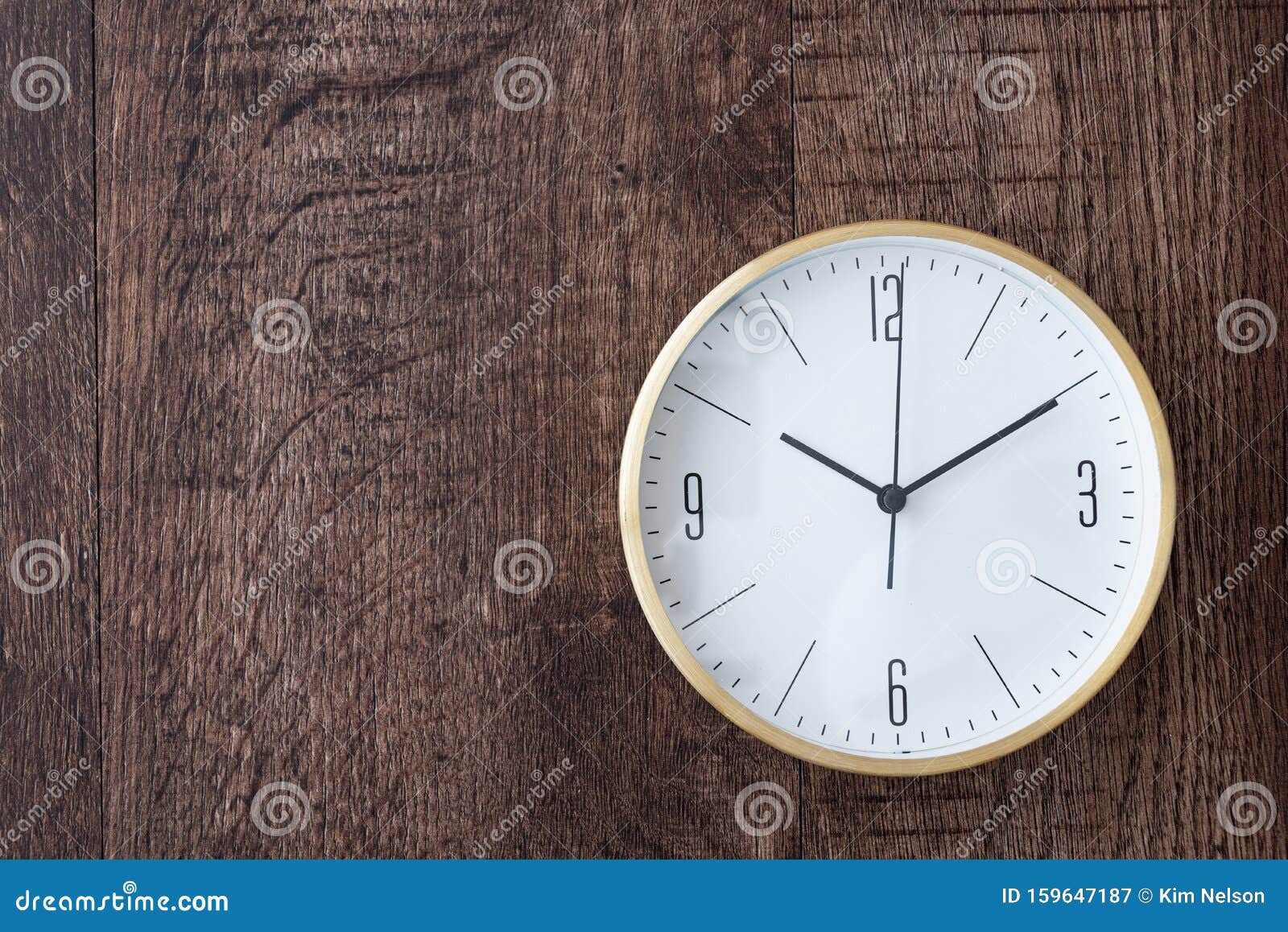 Round White Analog Clock on a Rustic Wood Background Stock Image ...