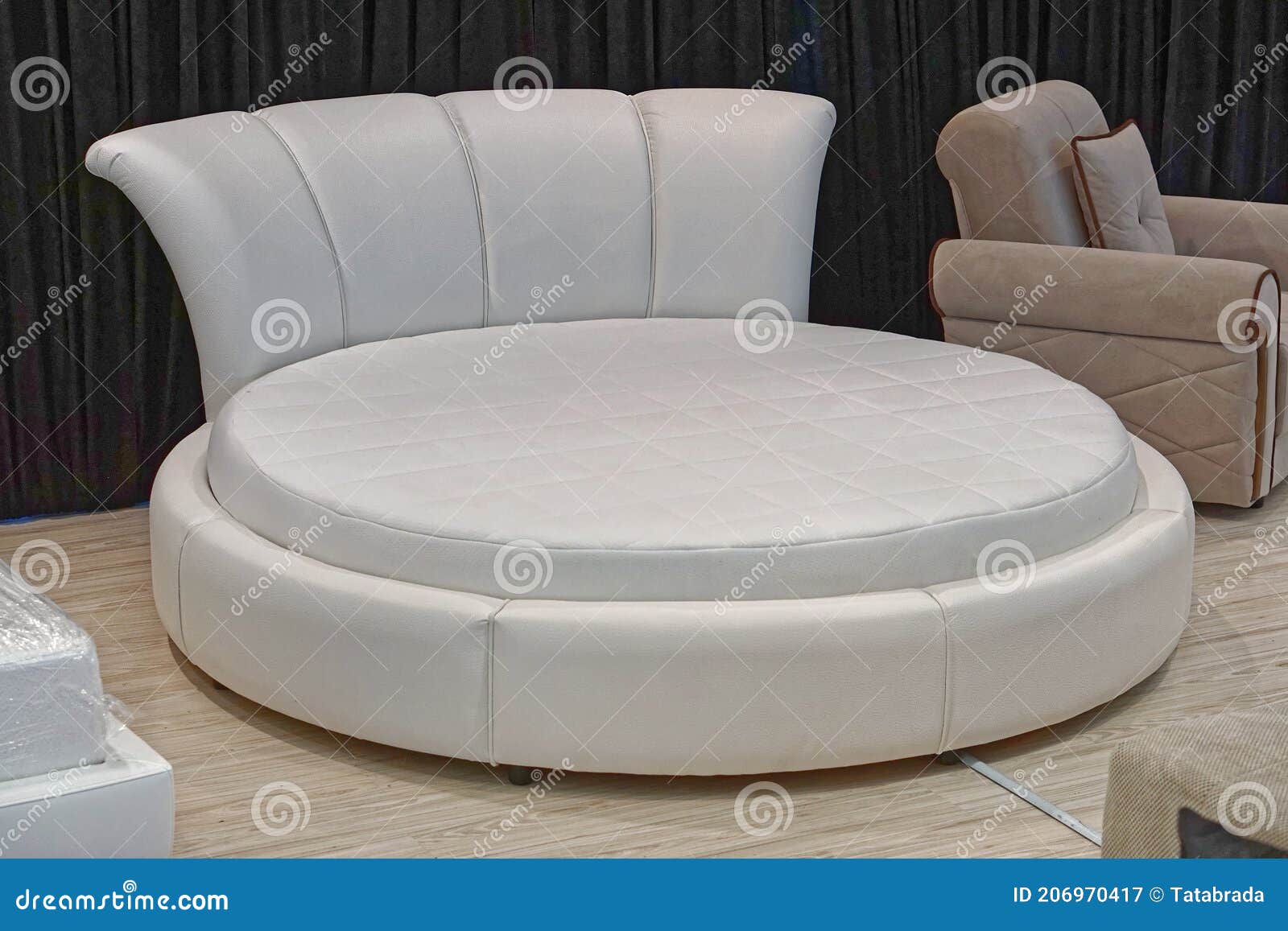 Round white bed stock image. Image of cosy, bedroom - 206970417
