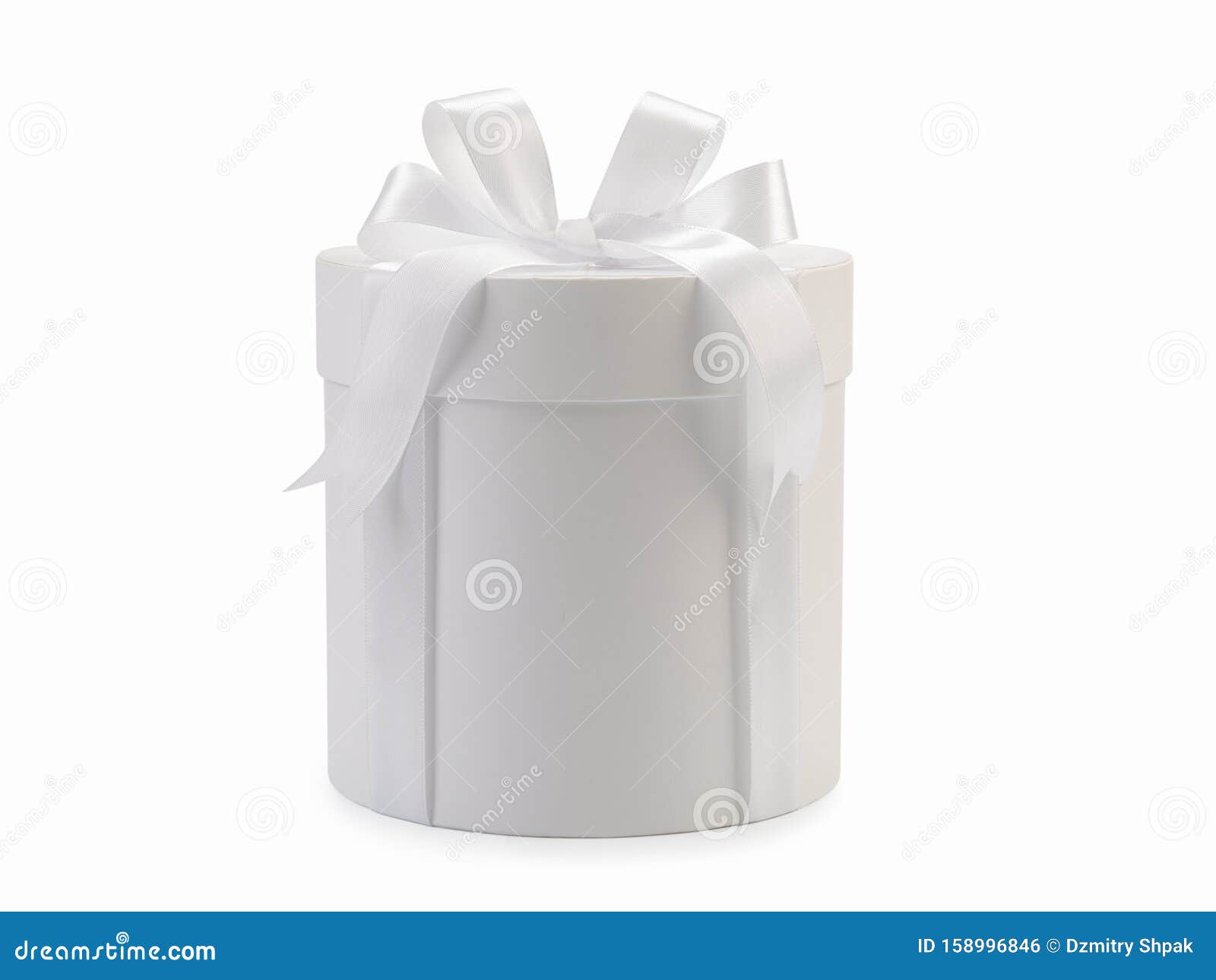Round White Box with Bow Isolated on Background Stock Photo - Image of ...