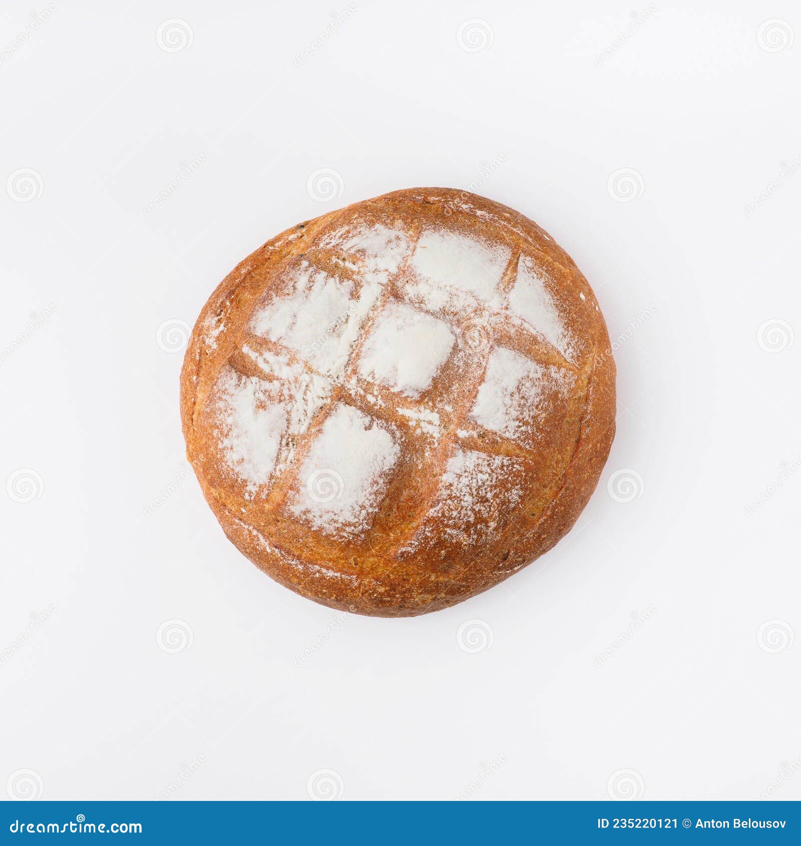 Round White Bread Isolated on White Background. Top View Stock Image ...
