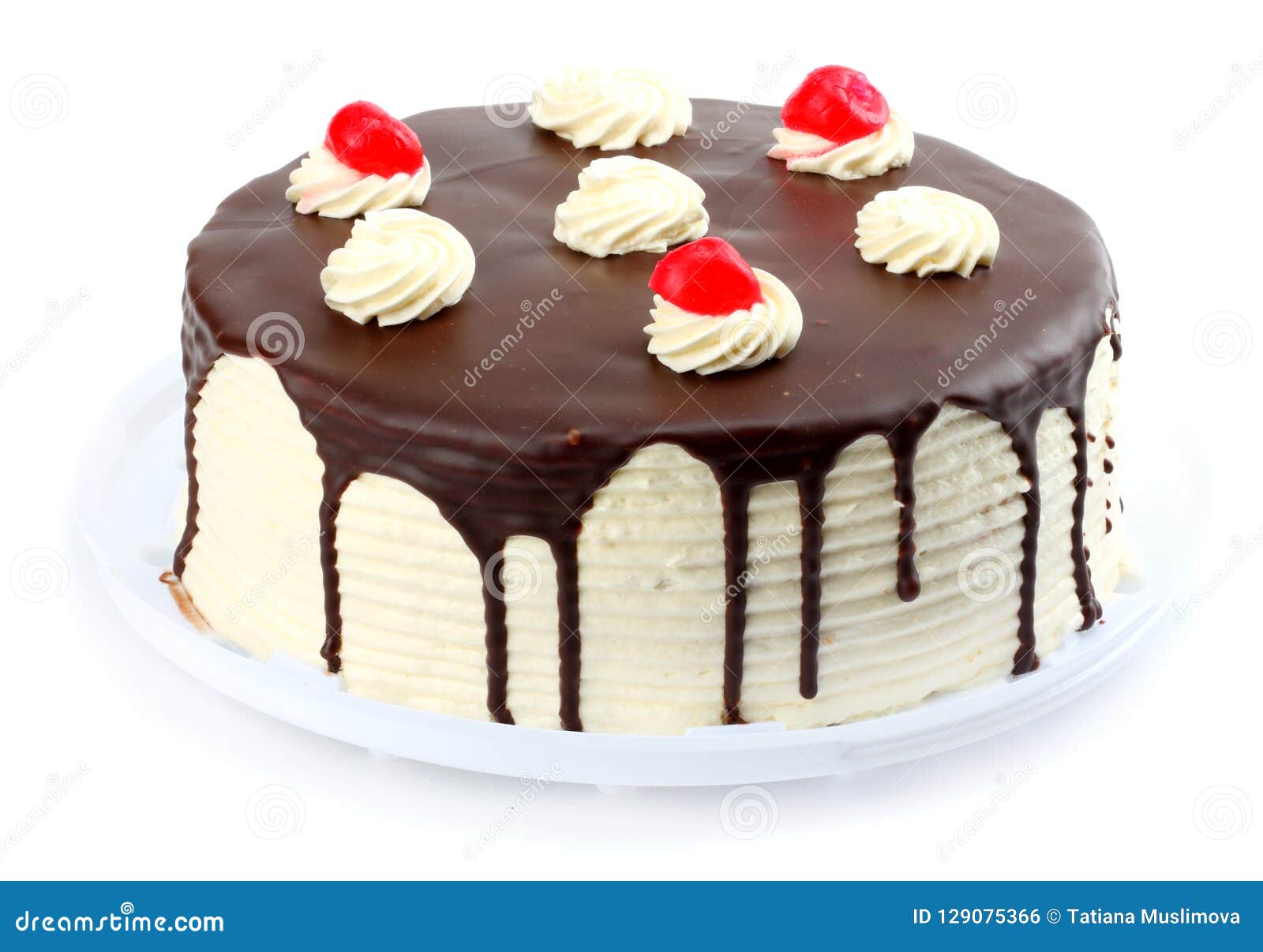 Round White Cake with Chocolate Isolated on White Stock Photo - Image ...