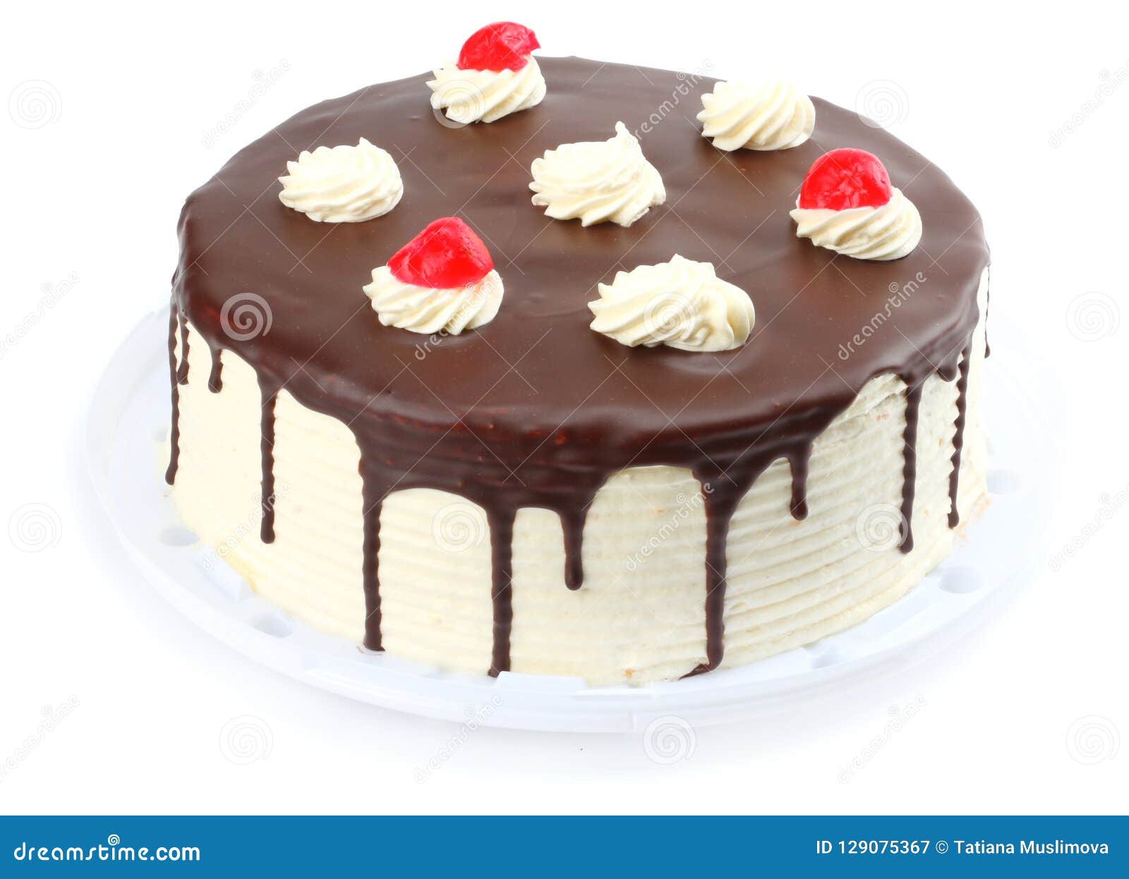 Round White Cake with Chocolate Isolated on White Stock Image - Image ...