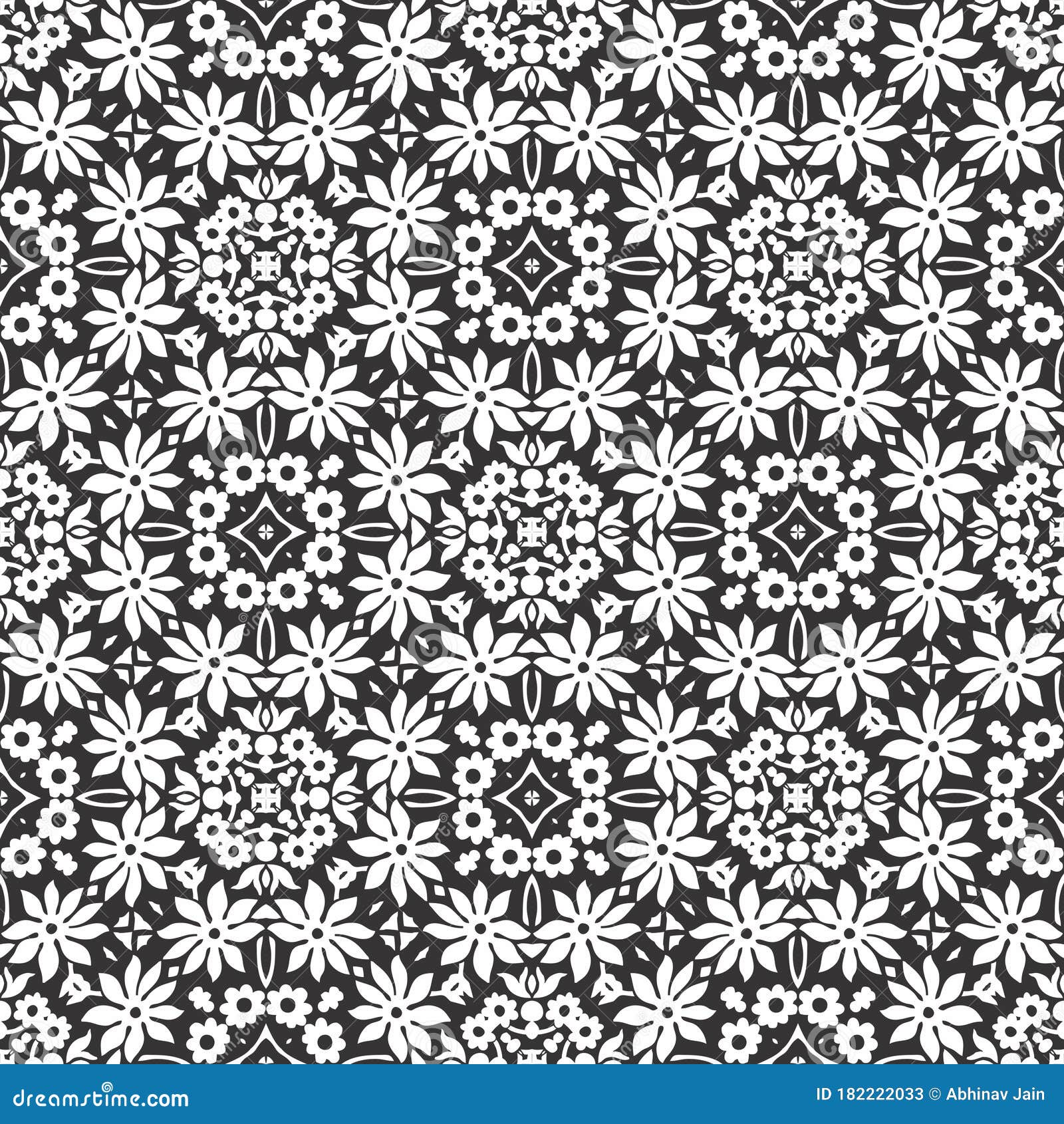 Round White Flowers Seamless Pattern Vector. Floral Pattern Black N ...