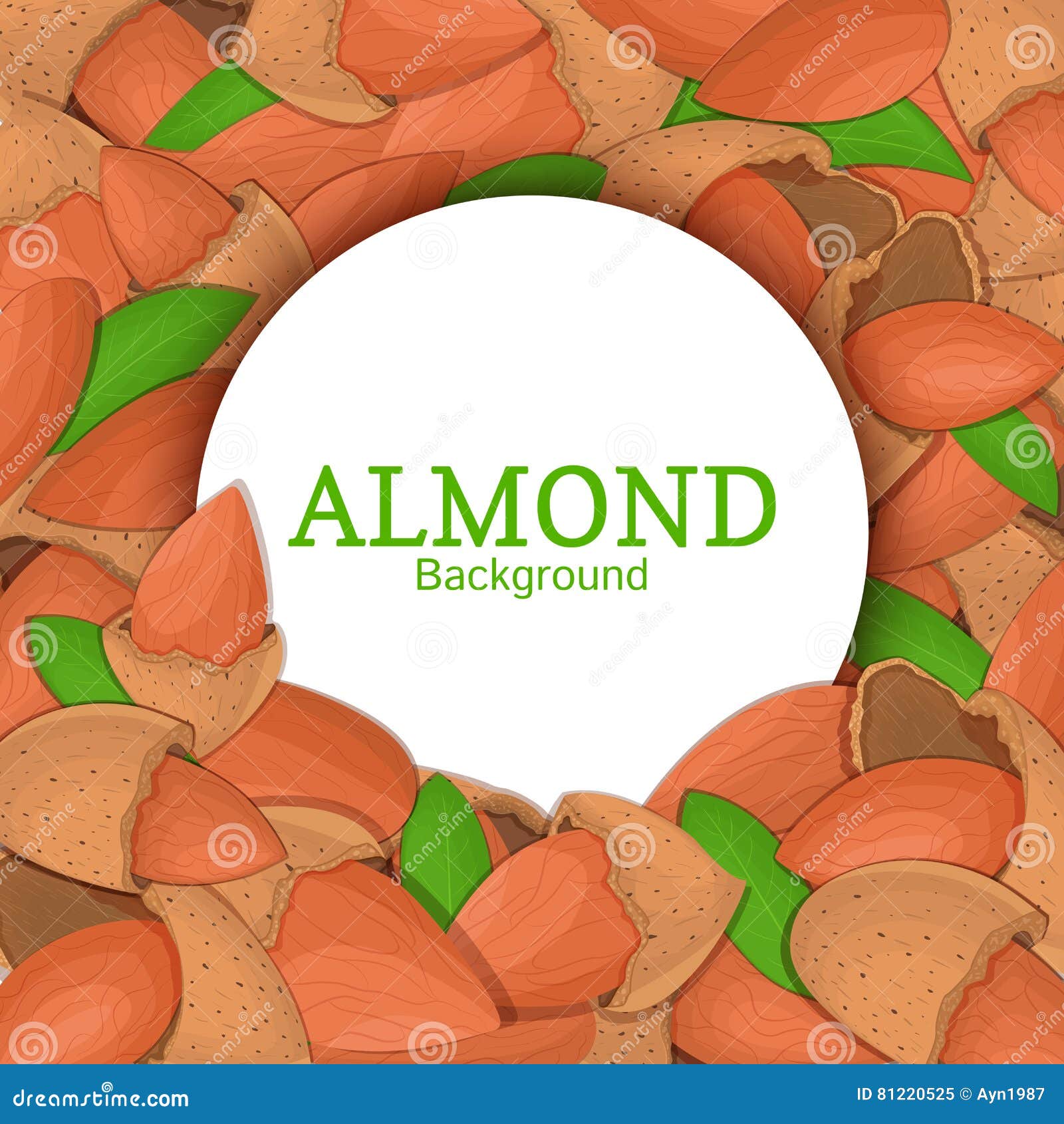 Round White Frame on Almond Nut Background. Vector Card Illustration ...