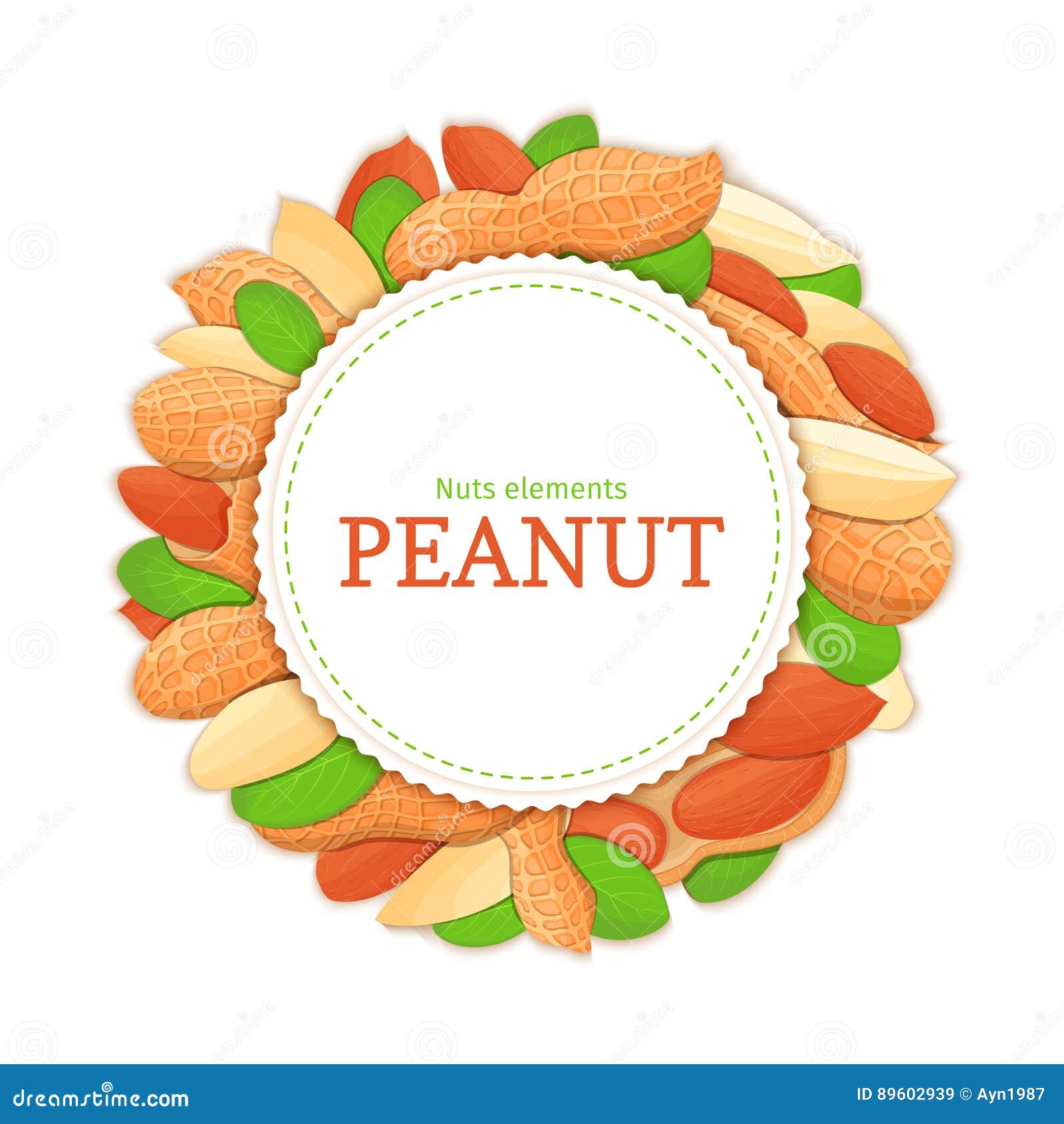 Round White Frame Composed of Peanut Nut. Vector Card Illustration ...
