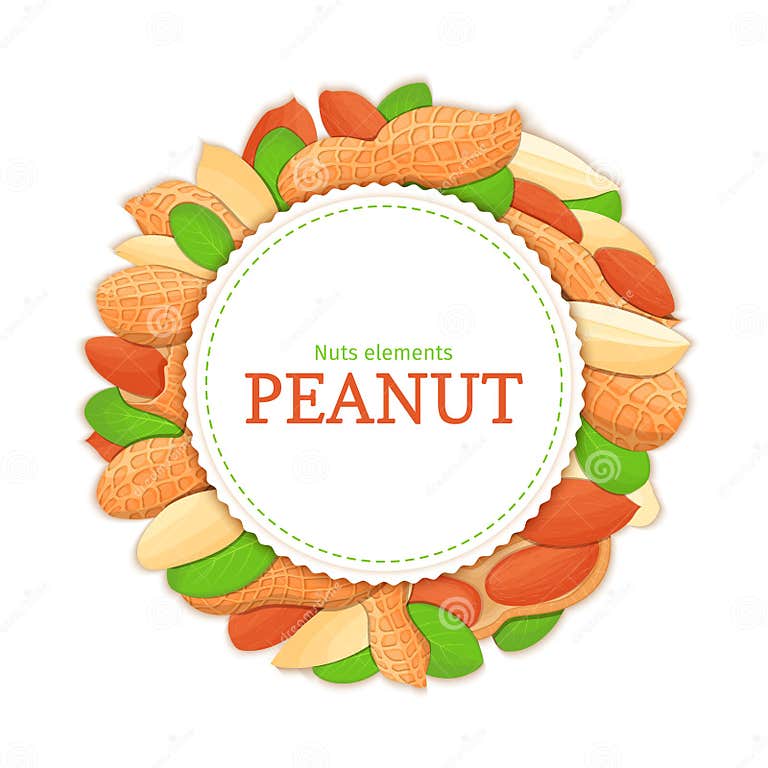 Round White Frame Composed of Peanut Nut. Vector Card Illustration ...