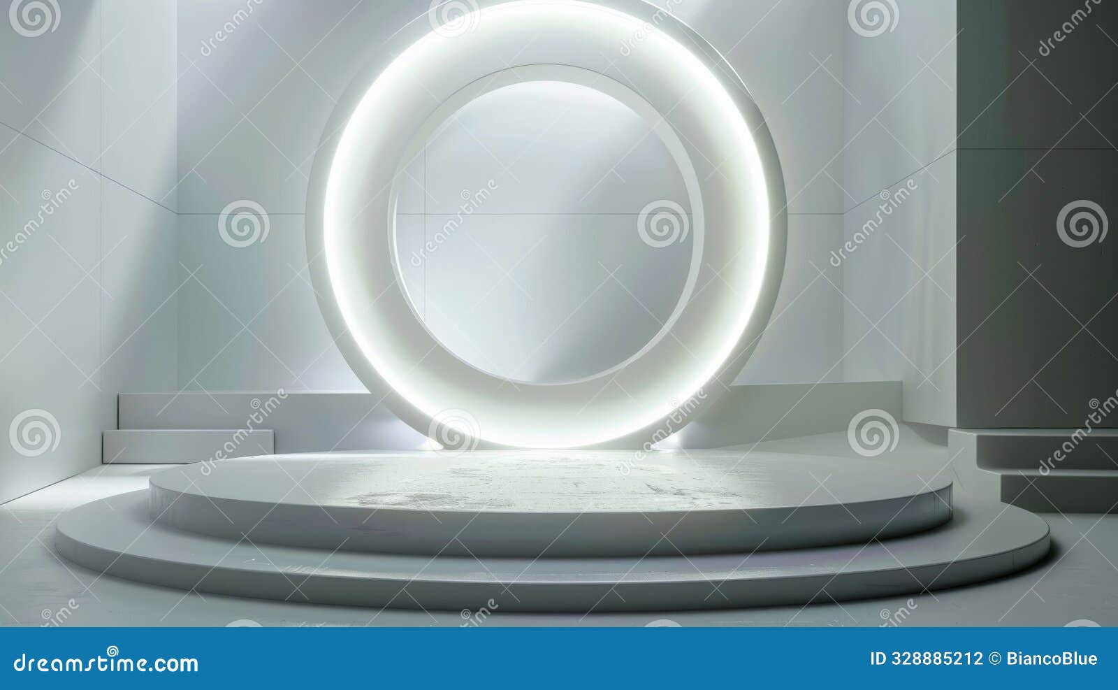 Round White Stage with Steps on the Podium for the Presentation of ...