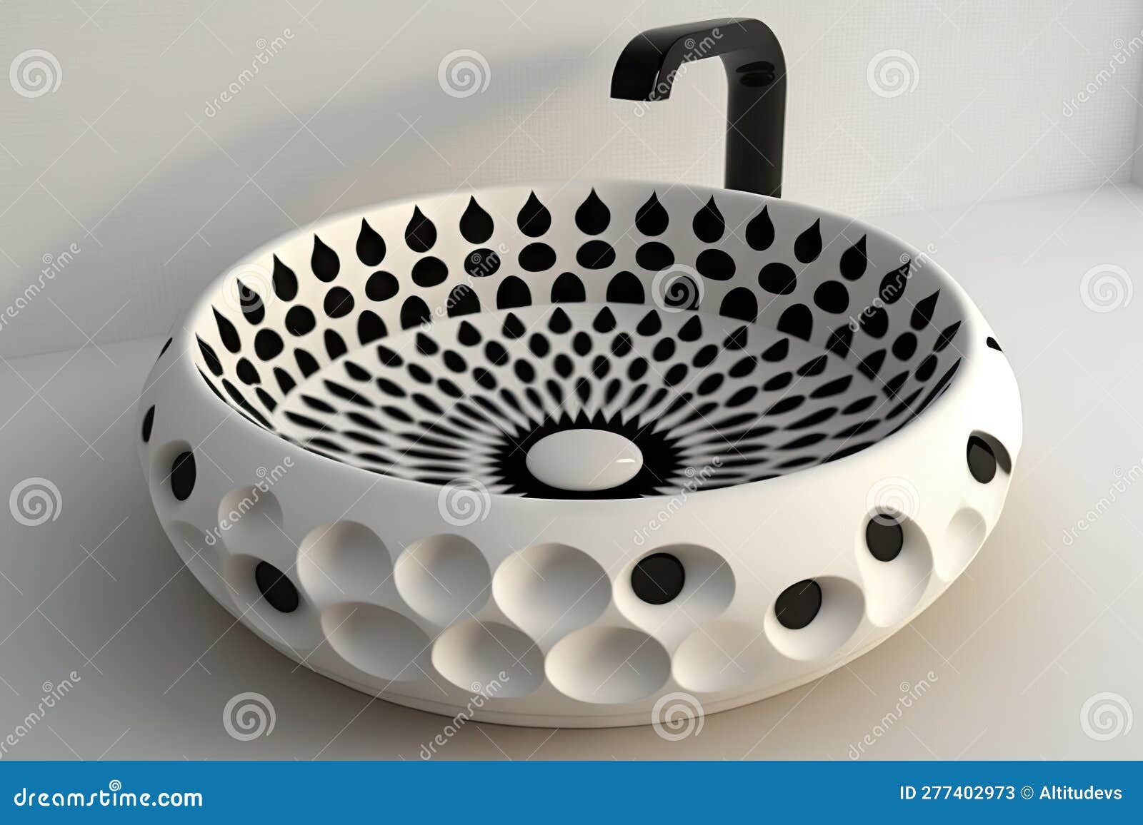 Round White Wash Basin with Minimalist Black and White Design Stock ...