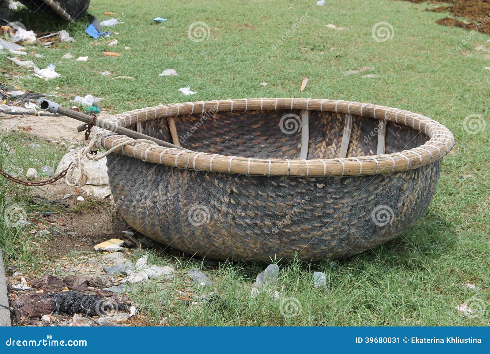 Round Wicker Boat Standing on the Grass Stock Image - Image of ...
