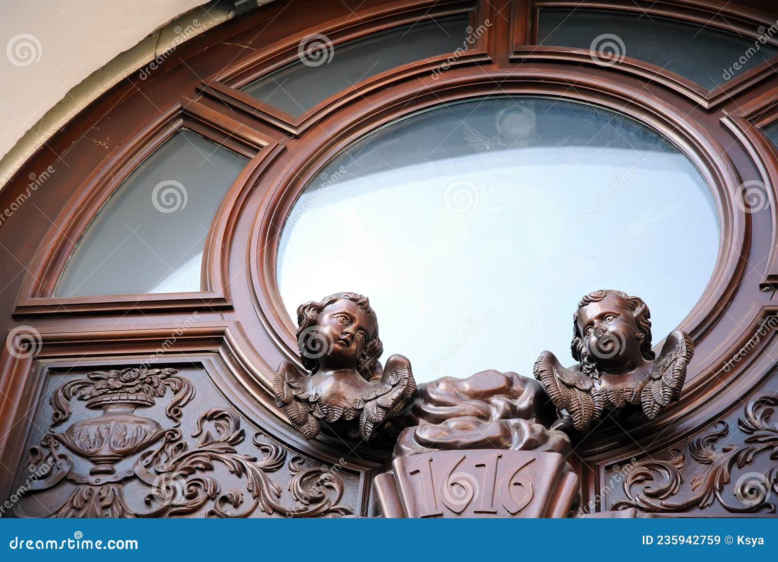 Round Window with Angels Figures Stock Image - Image of antique, border ...
