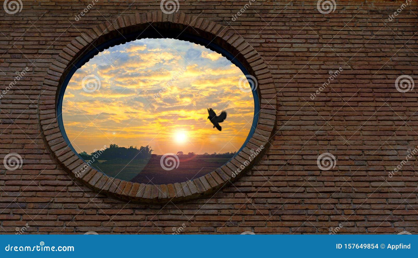 Round Window on Brick Wall Surface Stock Photo - Image of circular ...