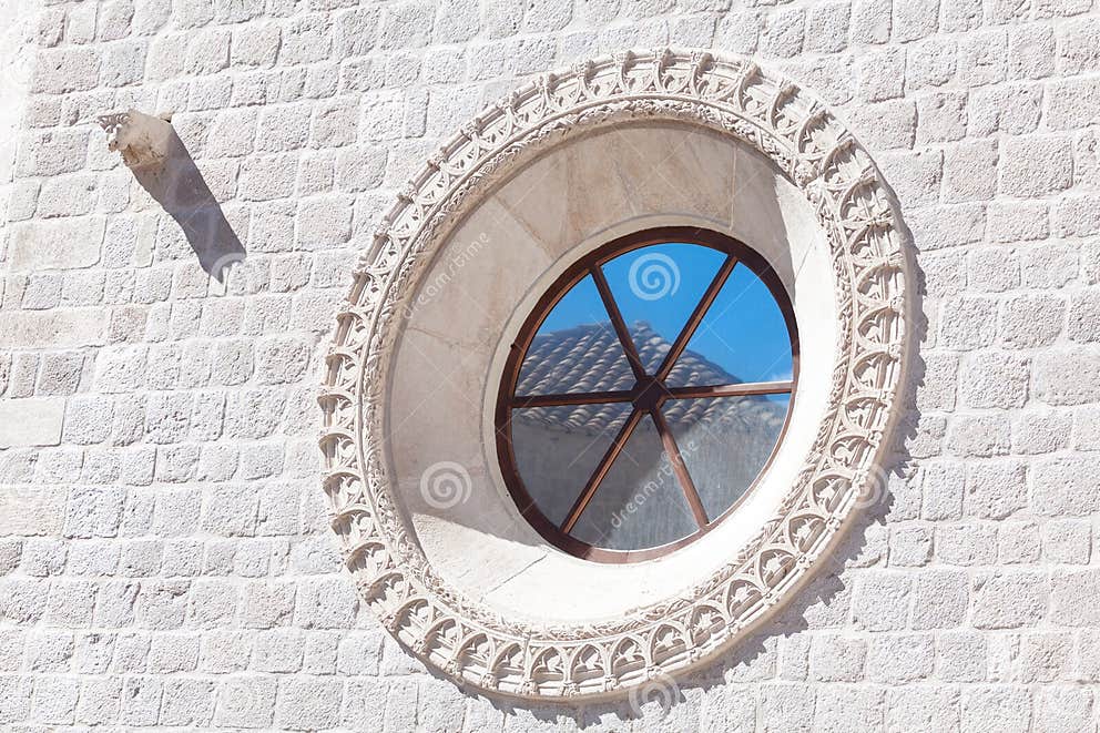 Round Window with Frame in Stucco Stock Image - Image of facade, brick ...