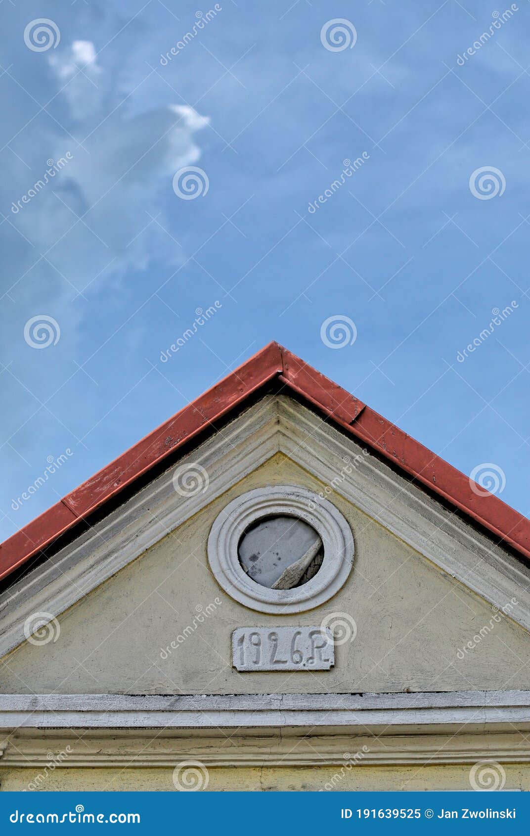 Round window in gable stock image. Image of brickwork - 191639525