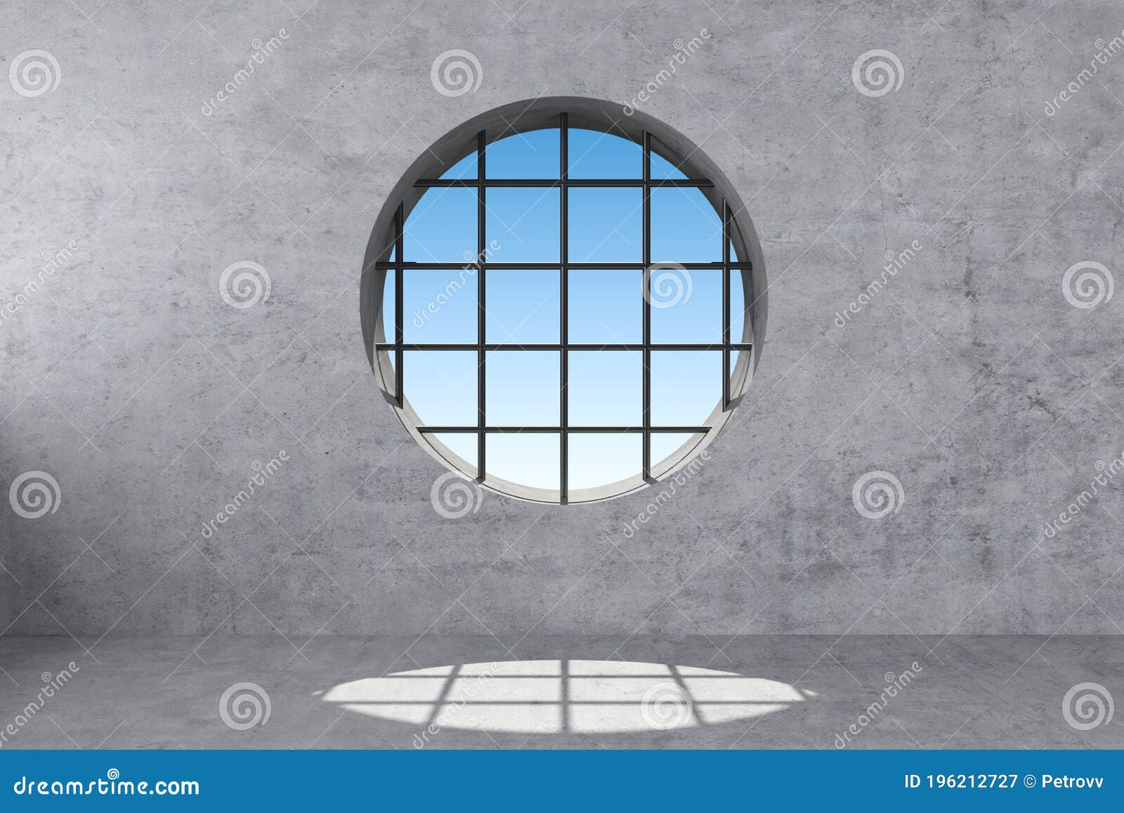 Round Window with Grating in Concrete Wall Stock Illustration ...