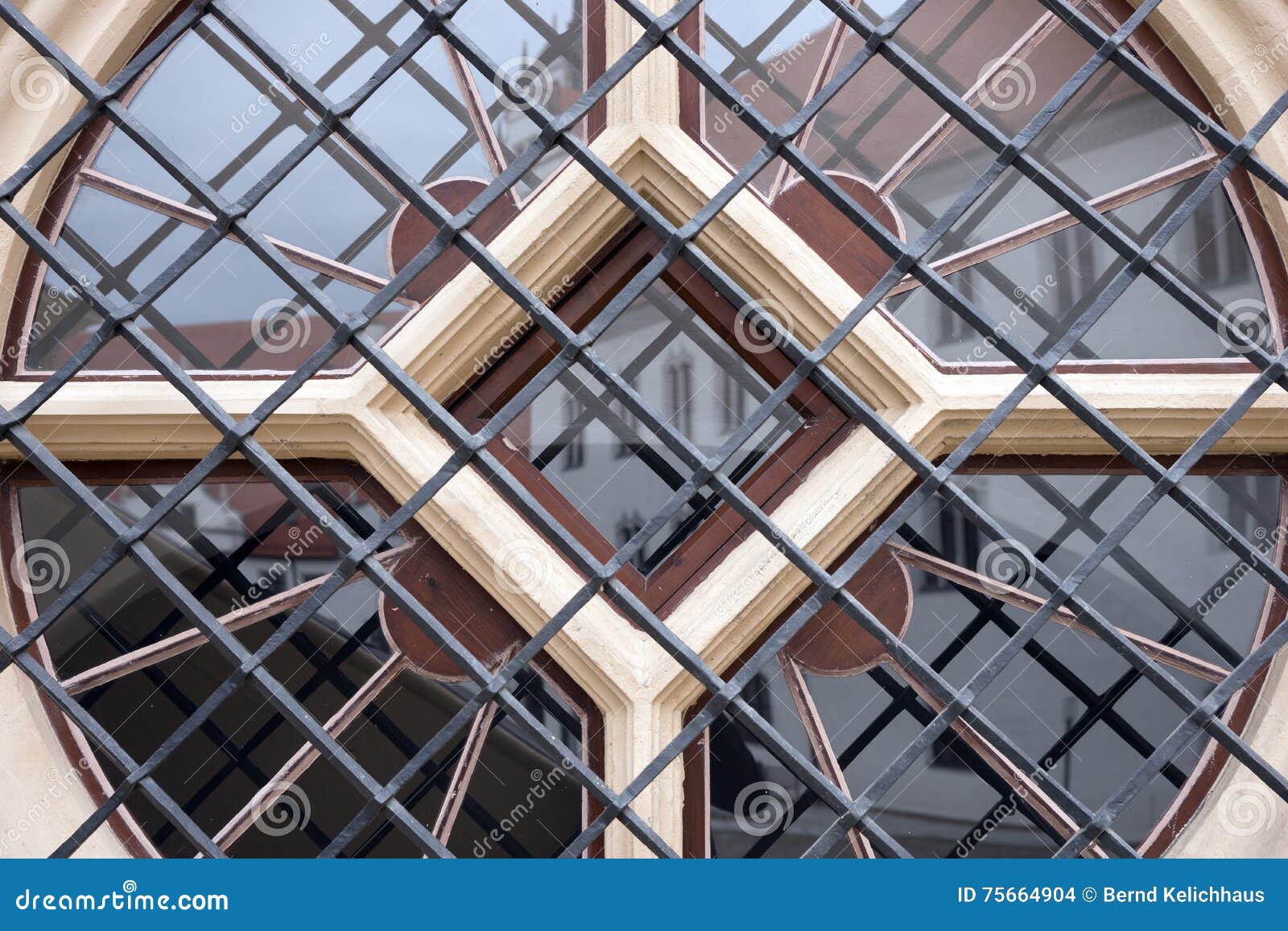 Round Window with Metal Bars in the House Stock Photo - Image of ...