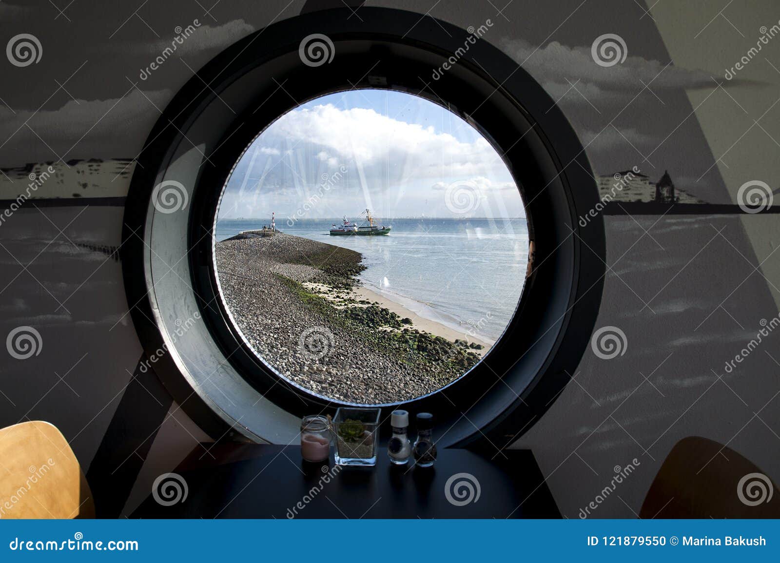 Round Window in the Restaurant. Copy Space Stock Photo - Image of chair ...
