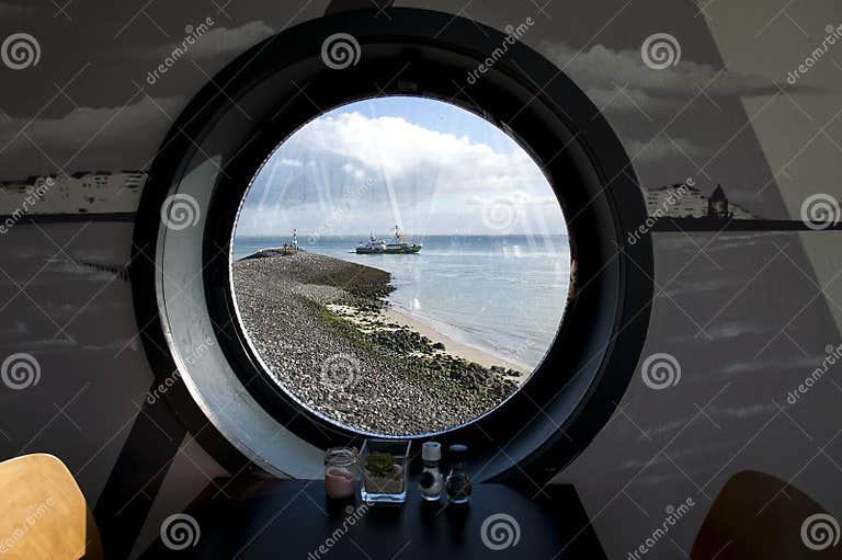 Round Window in the Restaurant. Copy Space Stock Photo - Image of chair ...