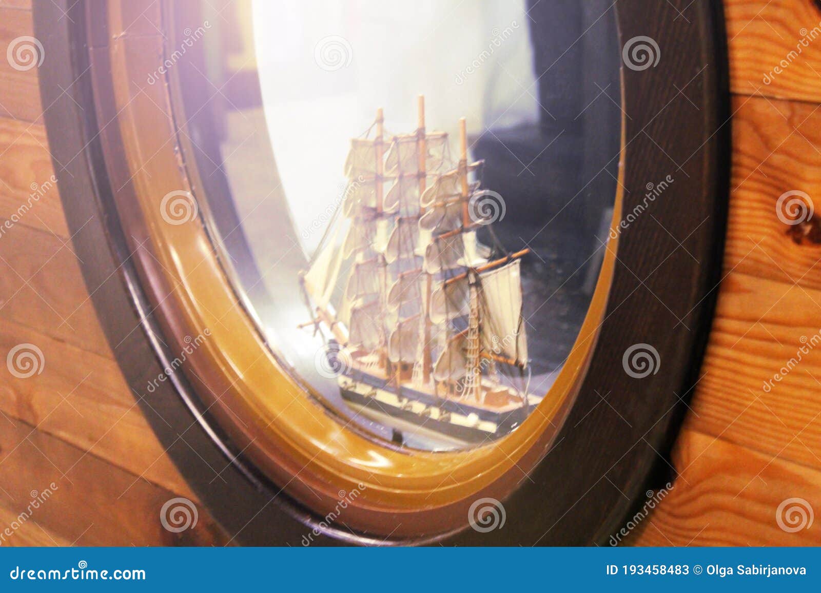 Round Window of a Ship, a Figure of a Ship with Sails Stock Image ...