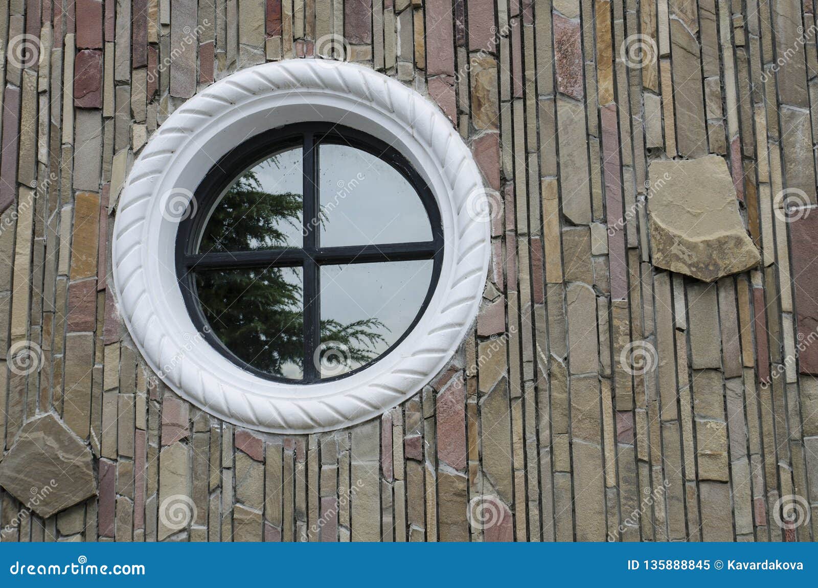 Round Window in Stone Wall on the Facade Stock Image - Image of ...