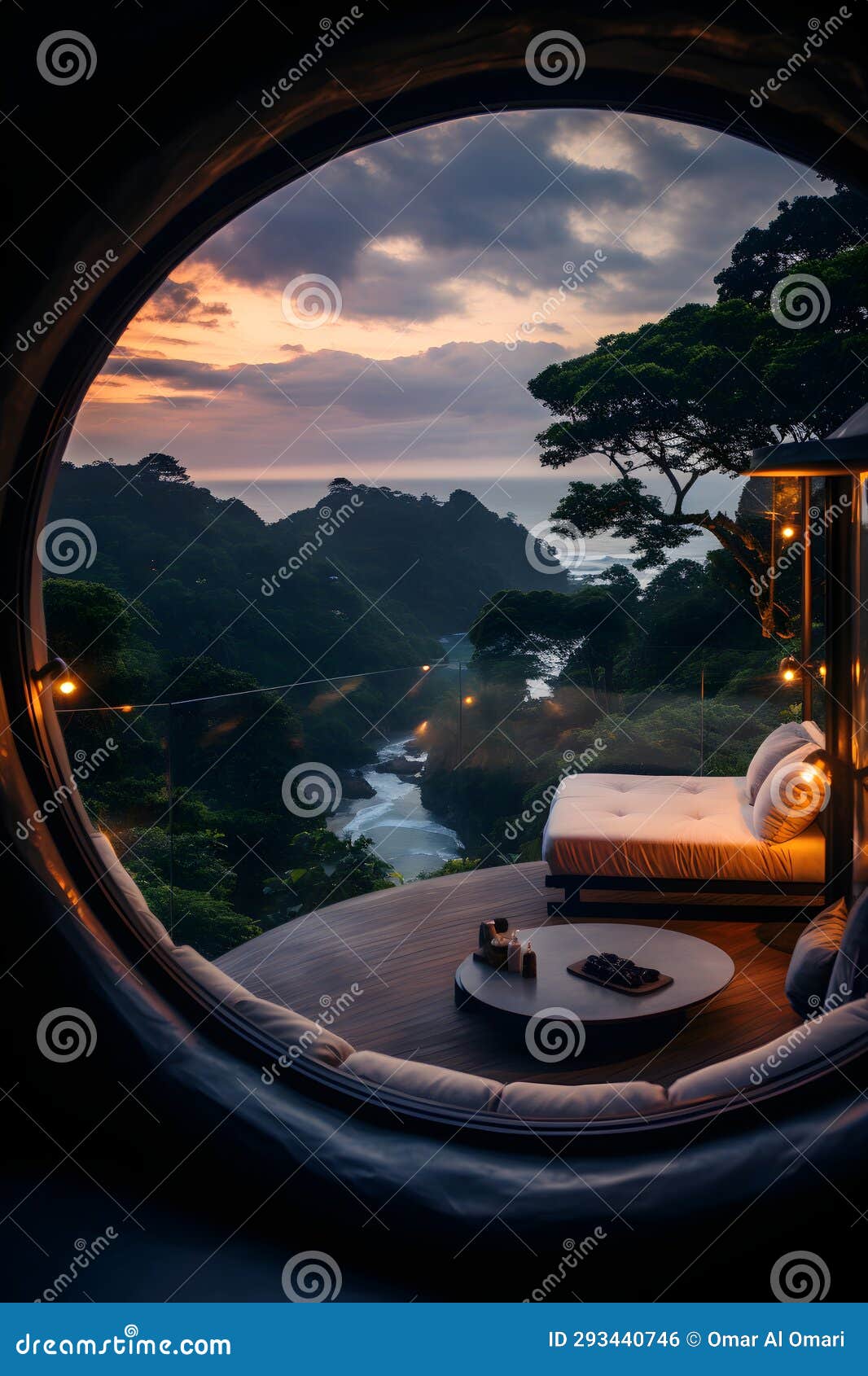 A Round Window with a View of a River.Window View from Open Window ...