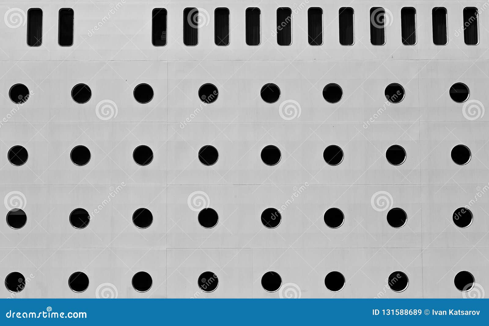 Round Windows of a Large Cruise Ship in Black and White. Stock Image ...