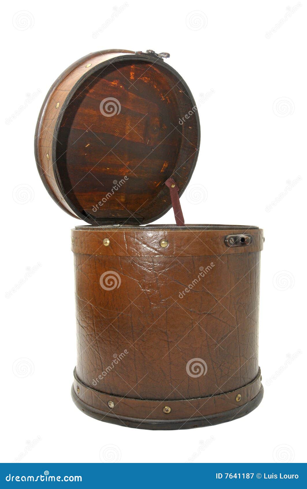 Round Wood and Leather Cask Stock Image - Image of white, path: 7641187