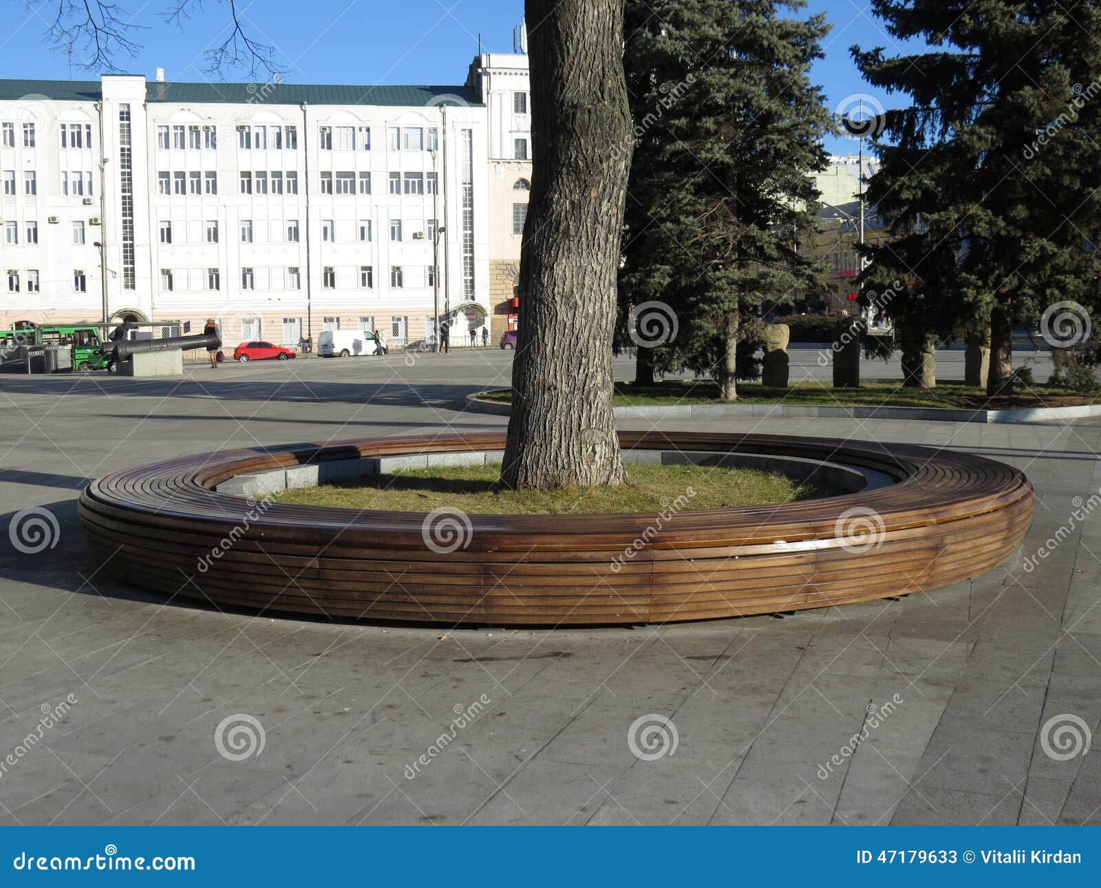 Round wooden bench editorial stock photo. Image of friendly - 47179633