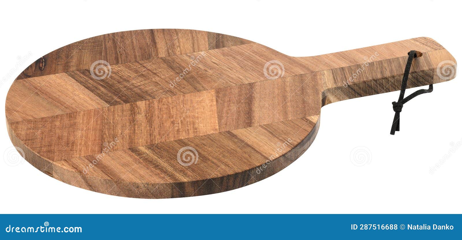 Round Wooden Kitchen Cutting Board with Handle on White Isolated ...