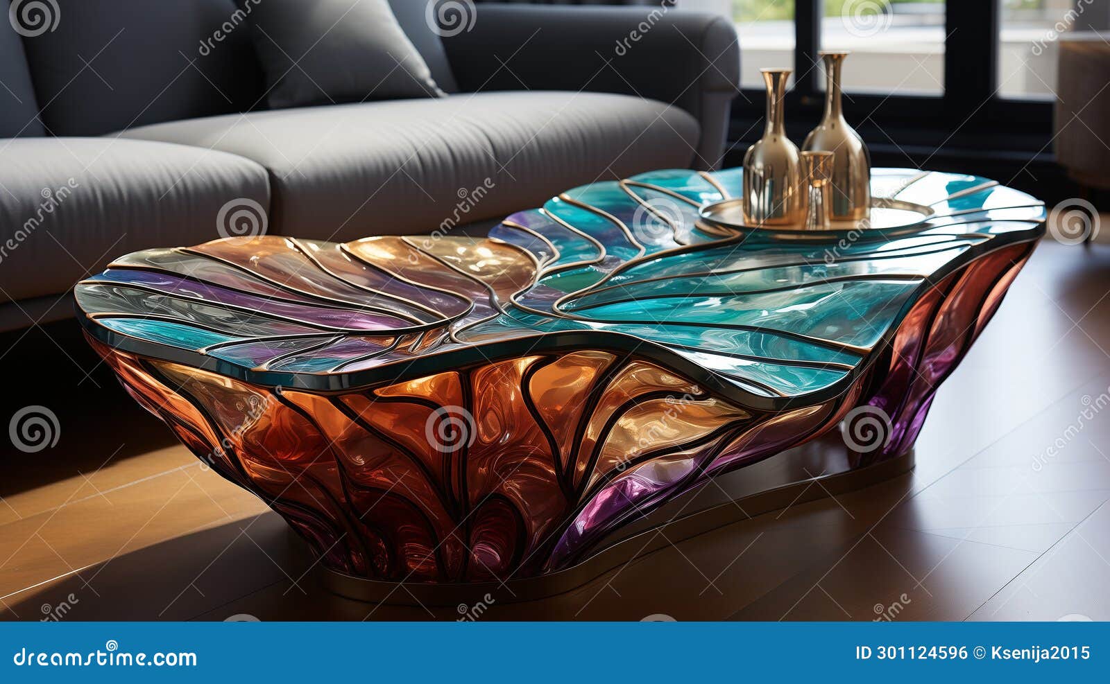 Round Wooden Original Modern Design Table with a Wooden Counter. 3D ...