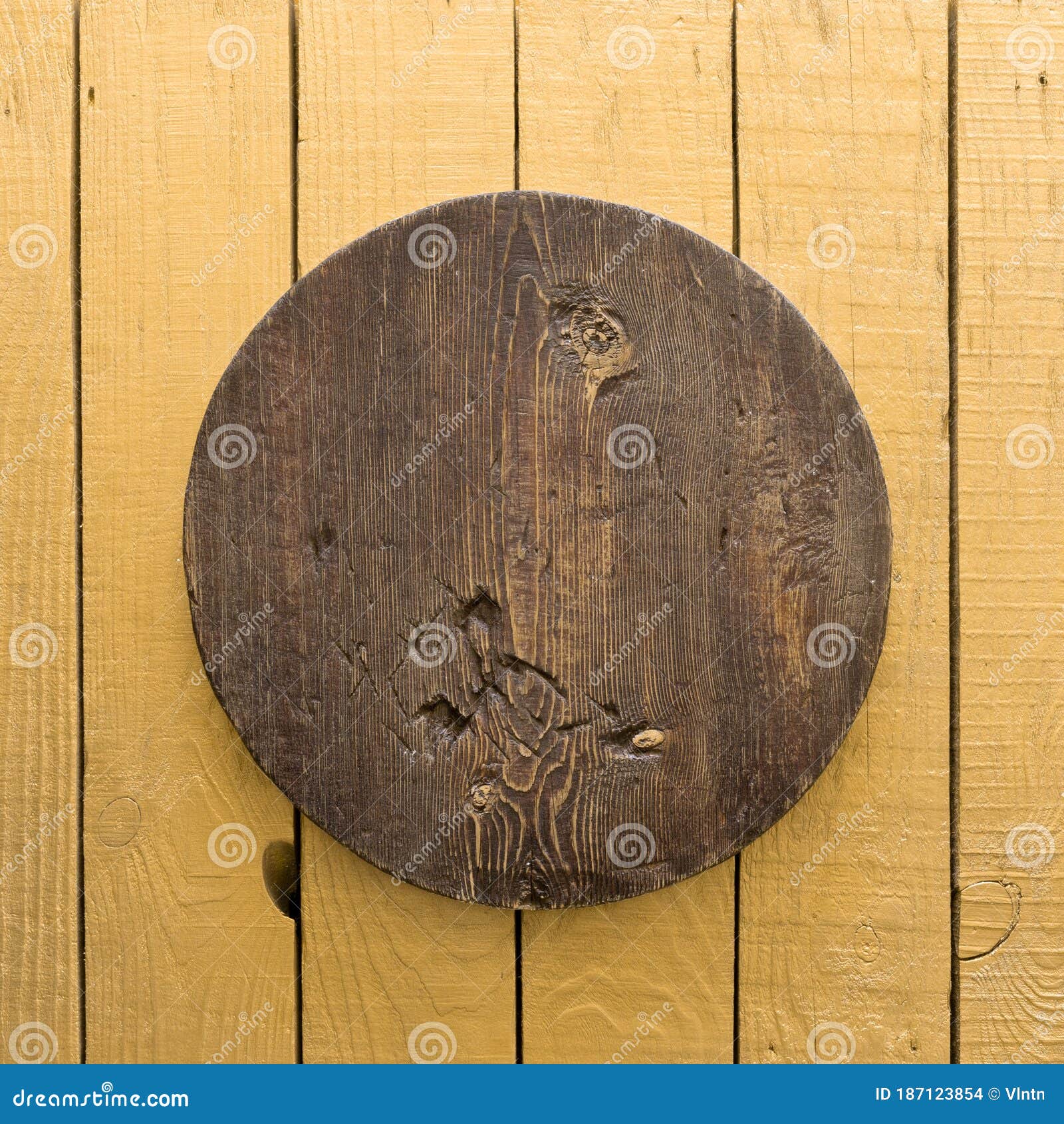 Round Wooden Plate on Old Wooden Background Stock Photo - Image of ...