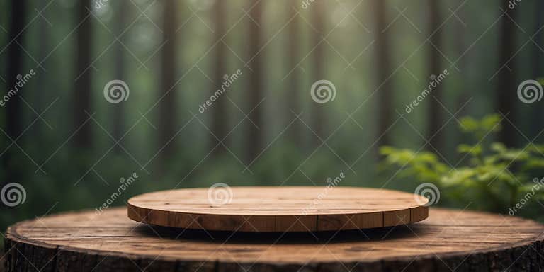 A Round Wooden Platform with a Forest in the Background. Stock Photo ...