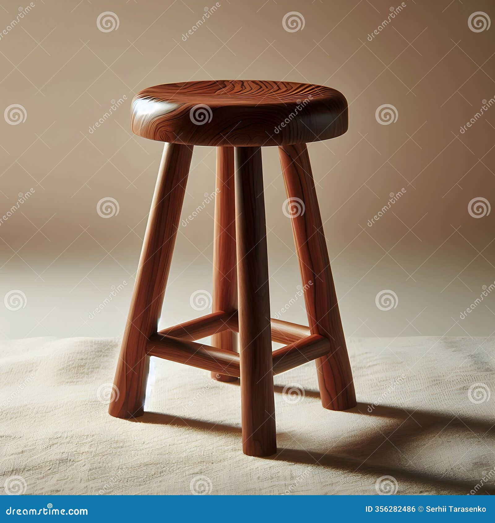Round Wooden Stool Standing on Beige Carpet in Empty Room Stock ...