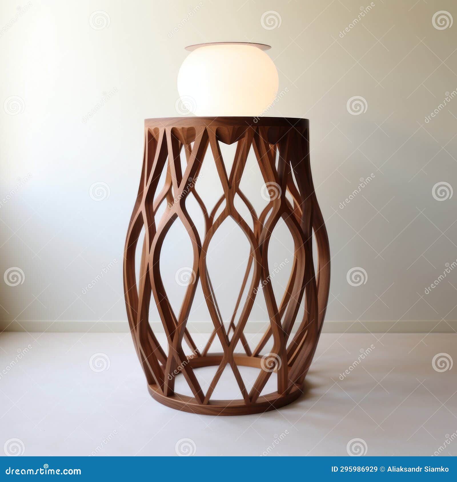 A Round Wooden Table with a Light on Top Stock Image - Image of design ...