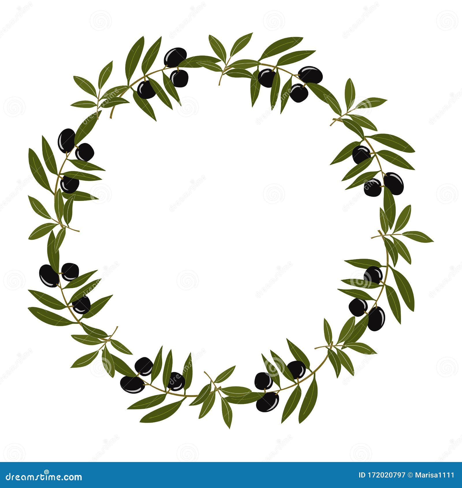 Round Wreath of Olive Branches. Stock Vector - Illustration of clip ...