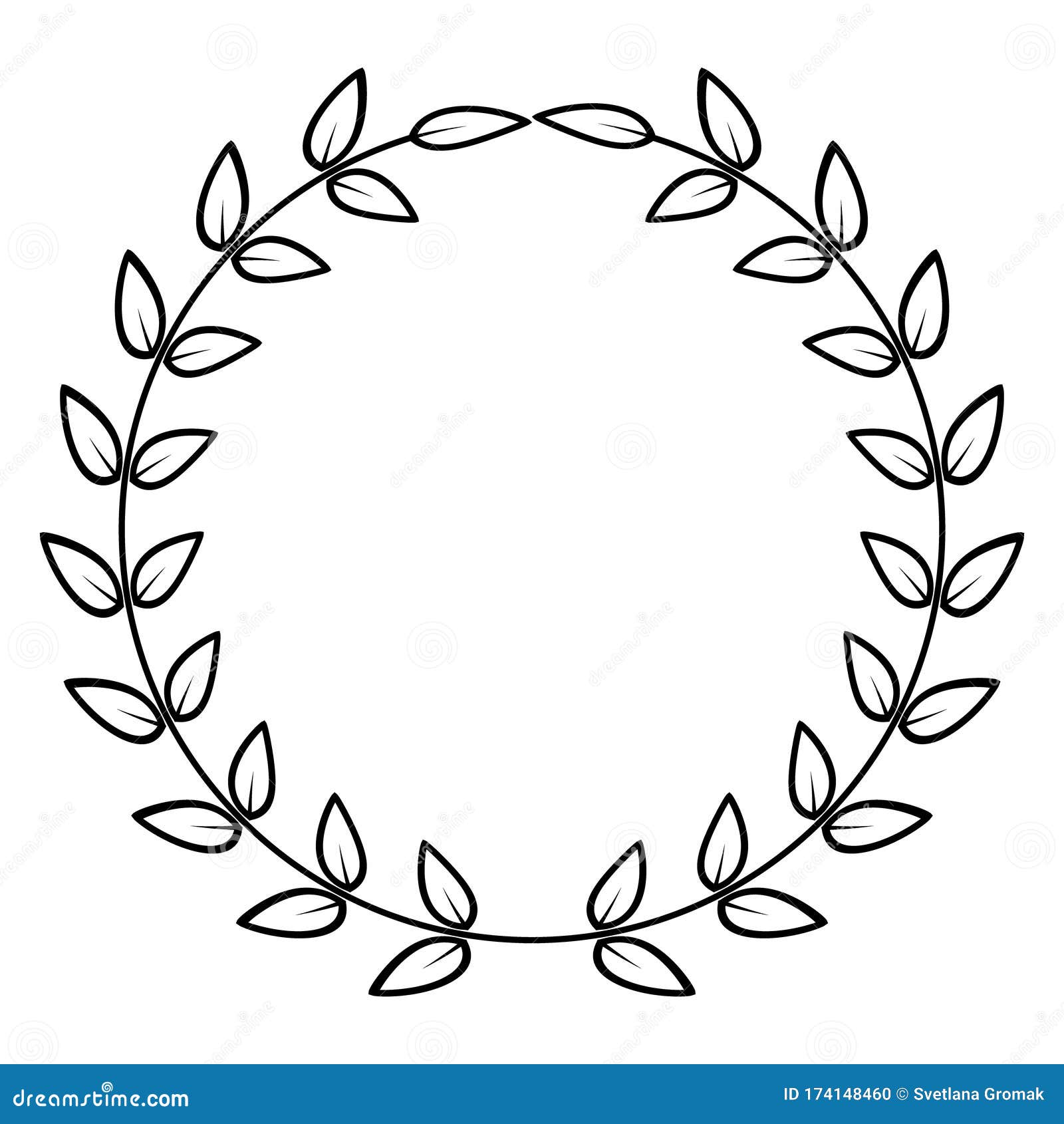 Round Wreath of Twigs with Leaves. Black and White Image.the Laurel ... Round Wreath of Twigs with Leaves. Black and White Image.the Laurel ...