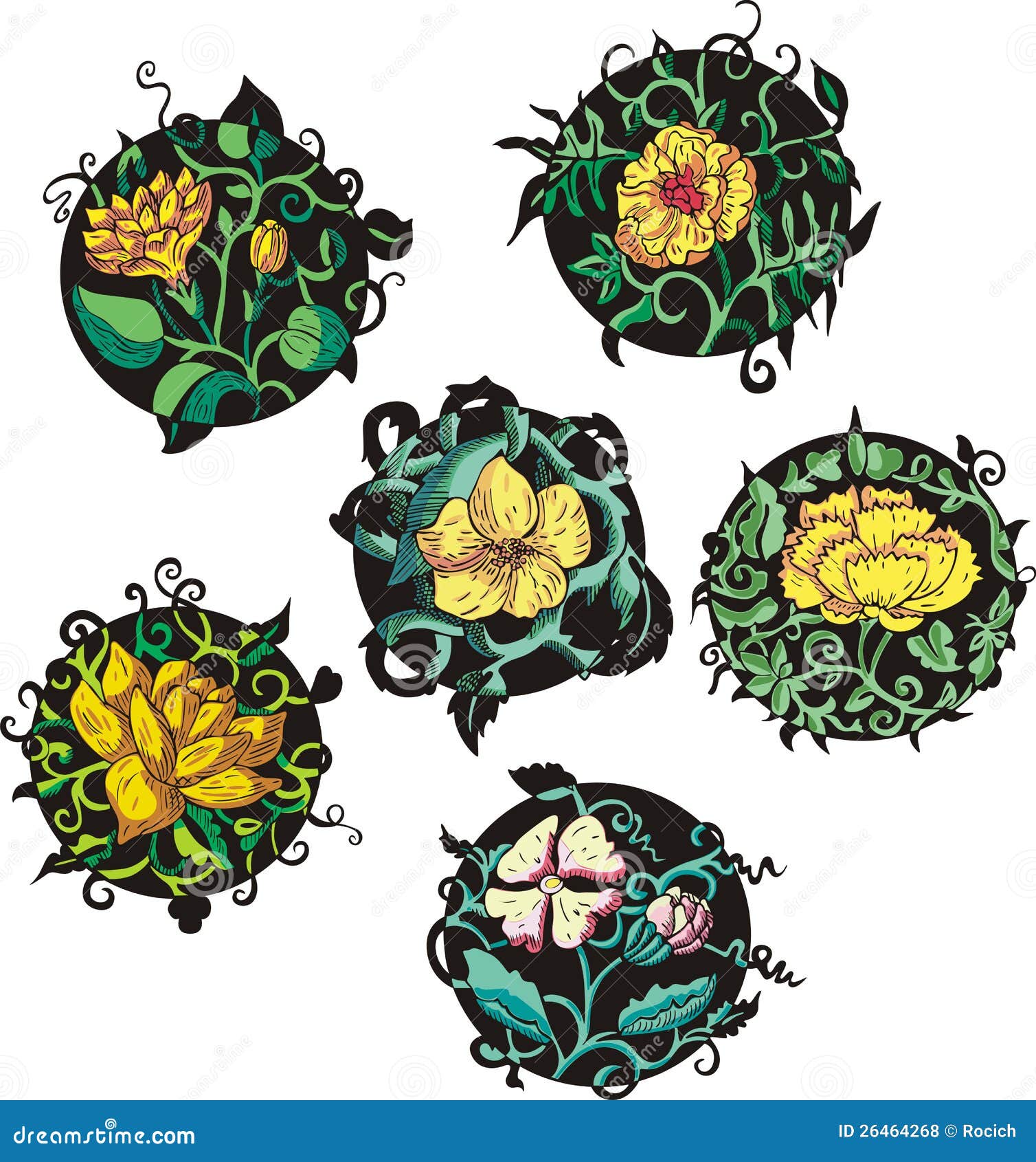 Round Yellow Flower Designs Stock Vector - Illustration of dingbat ...