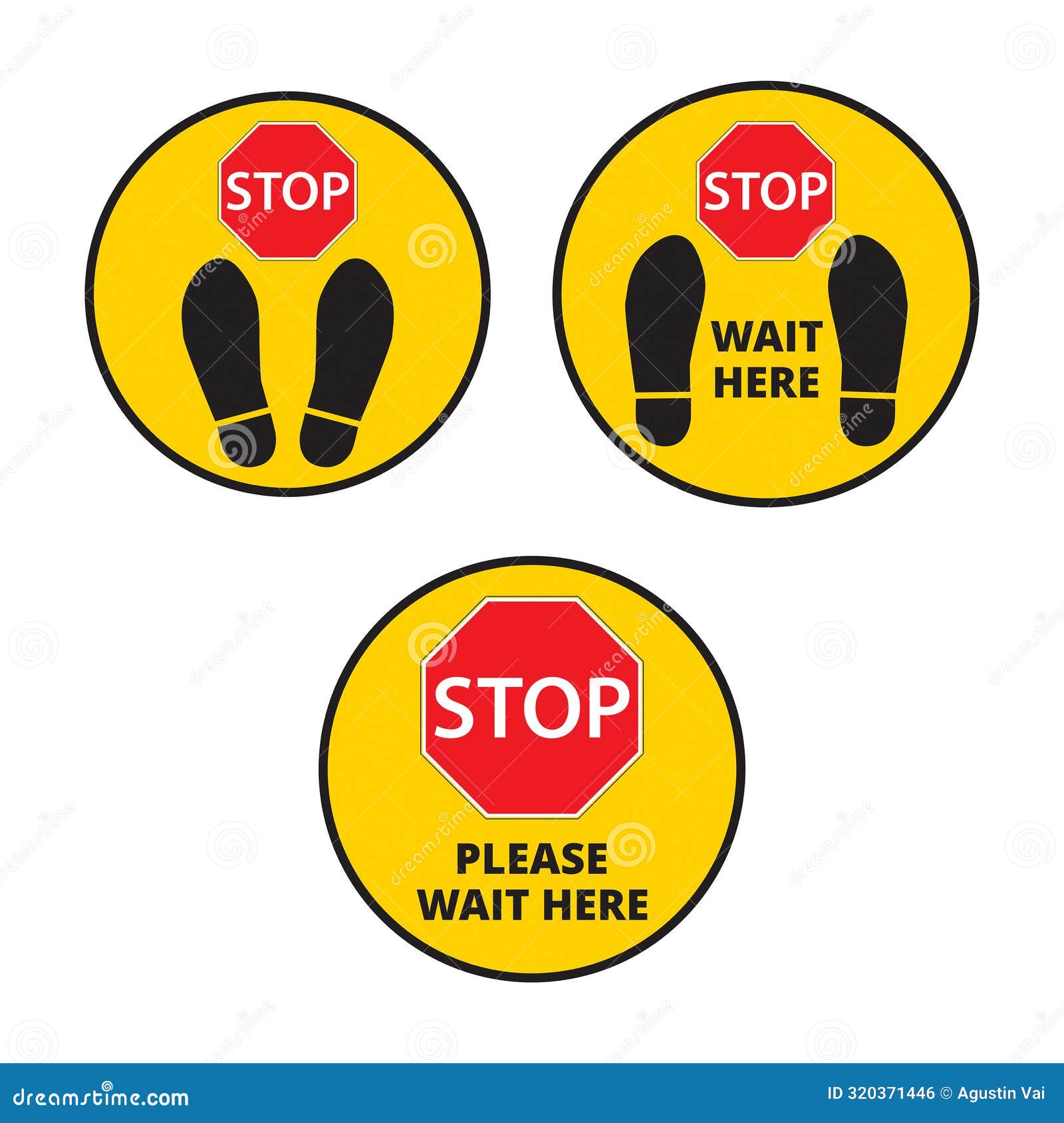 Round Yellow and Red Wait Here Signs on a White Background Stock Vector ...