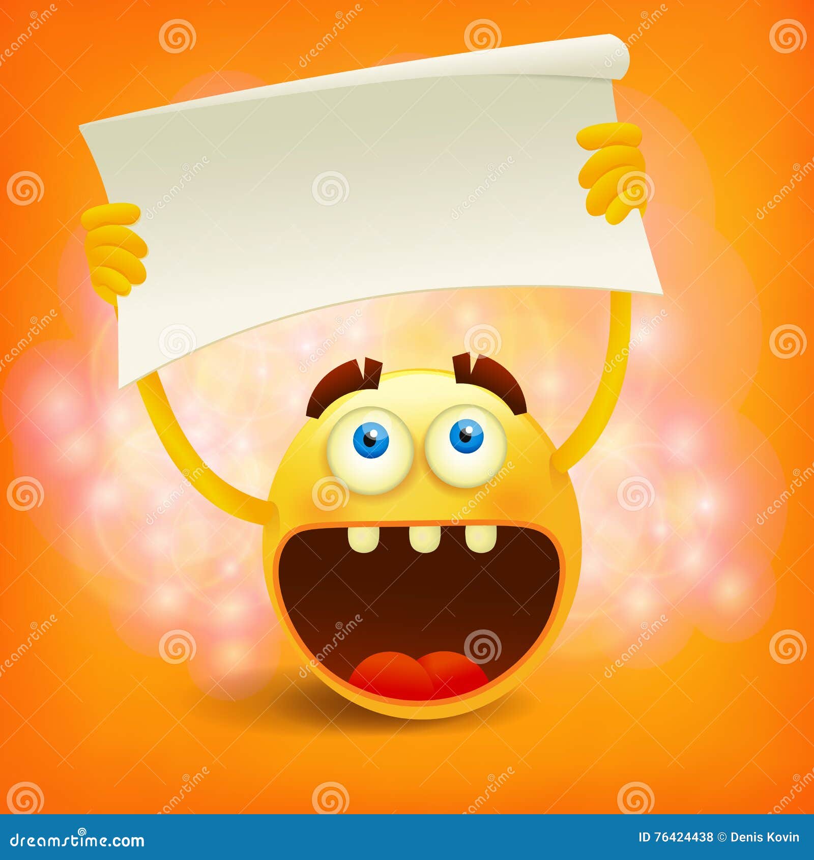 Round Yellow Smiley Face with Paper Banner in Its Hands Stock ...