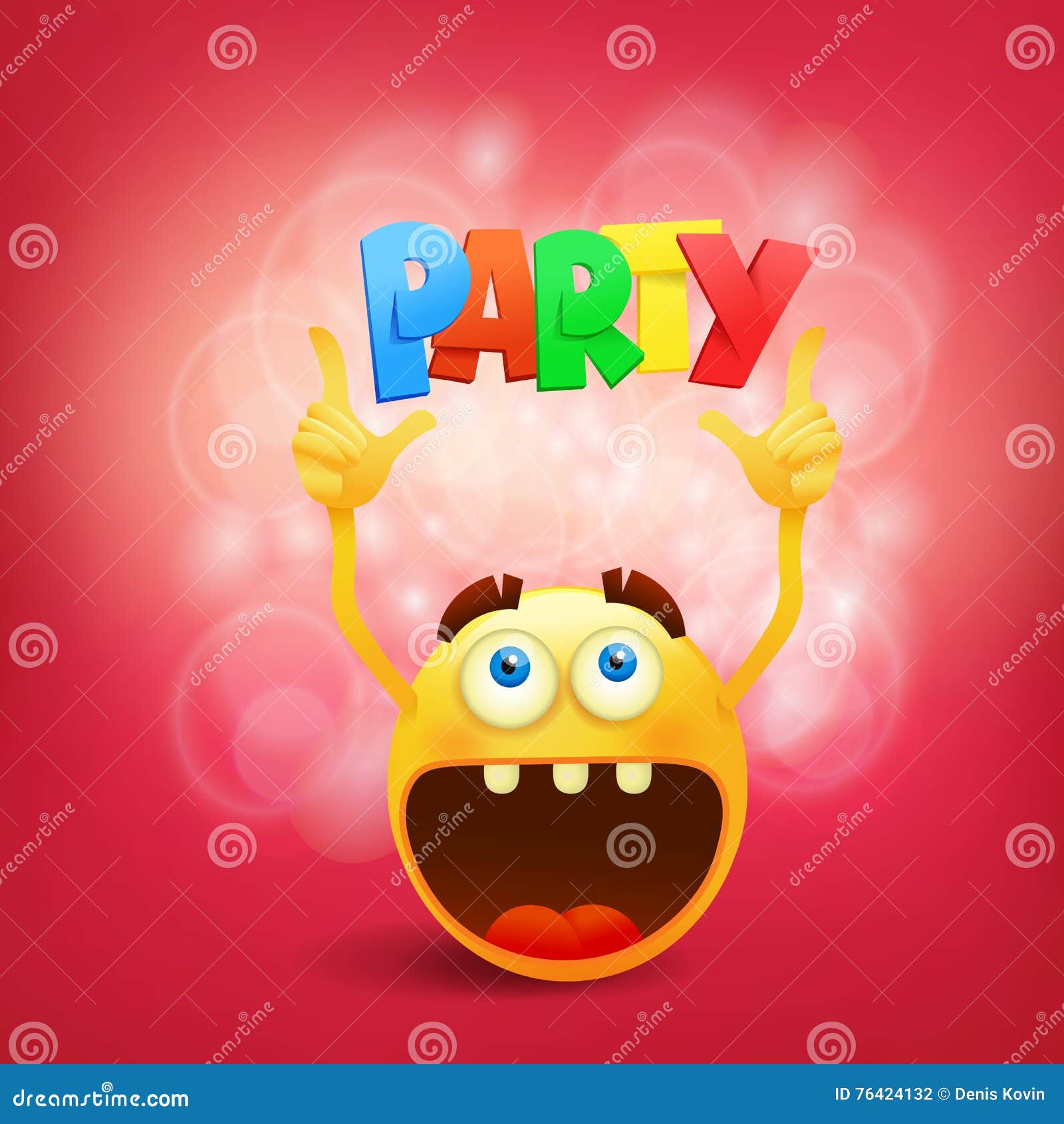 Round Yellow Smiley Face with Party Title Stock Illustration ...