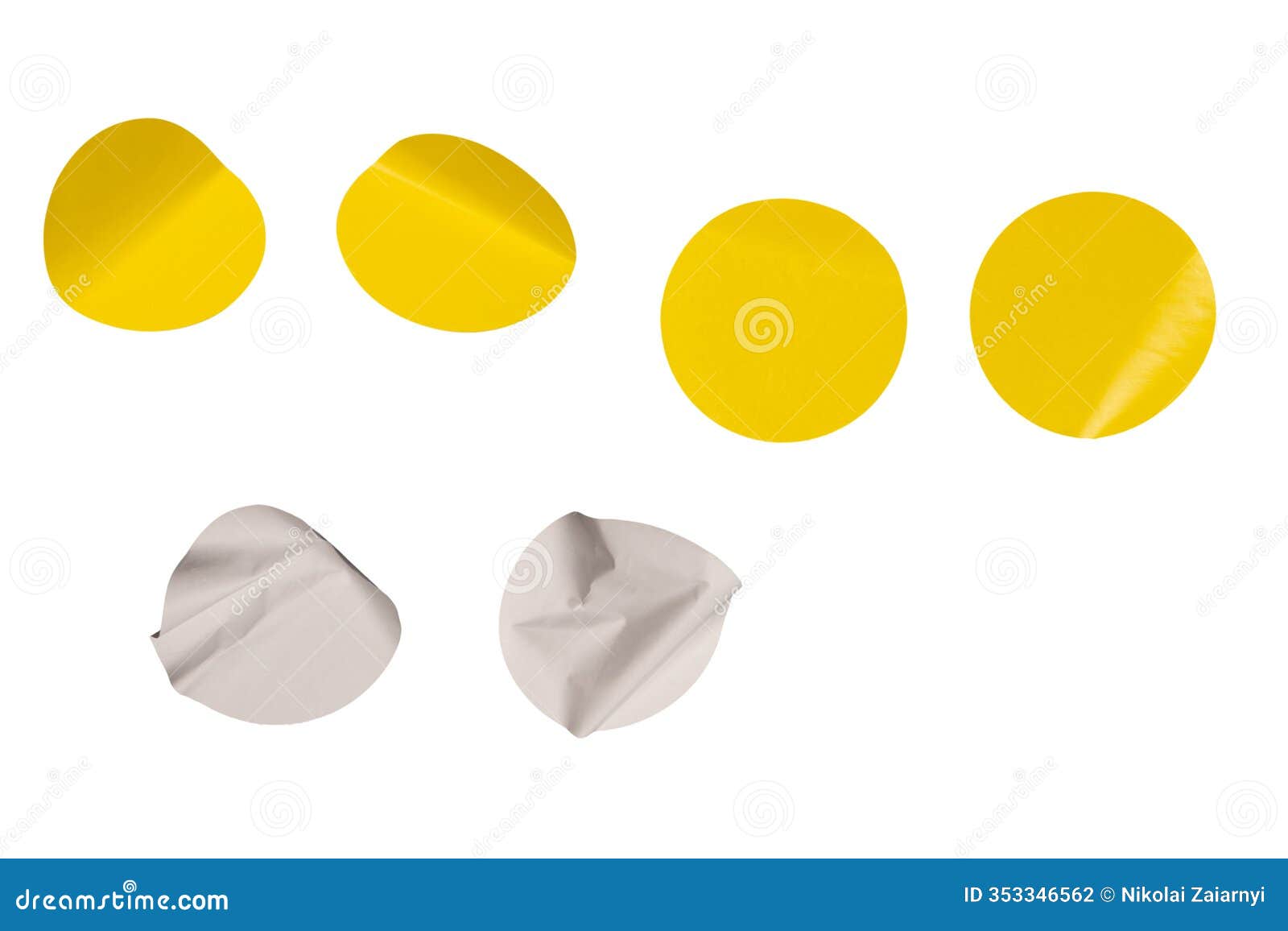 Round Yellow Stickers, Blank Tags Labels Isolated on a White Background ...