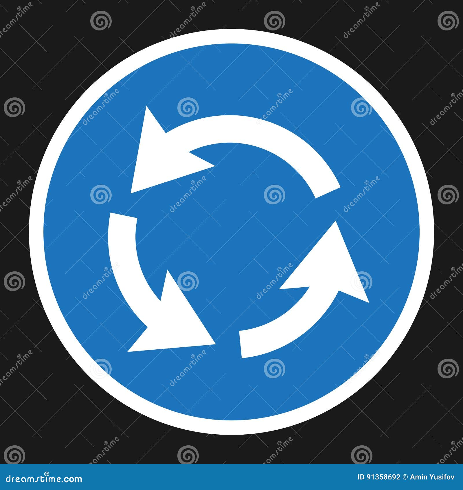 Roundabout Circulation Sign Flat Icon Stock Vector - Illustration of ...